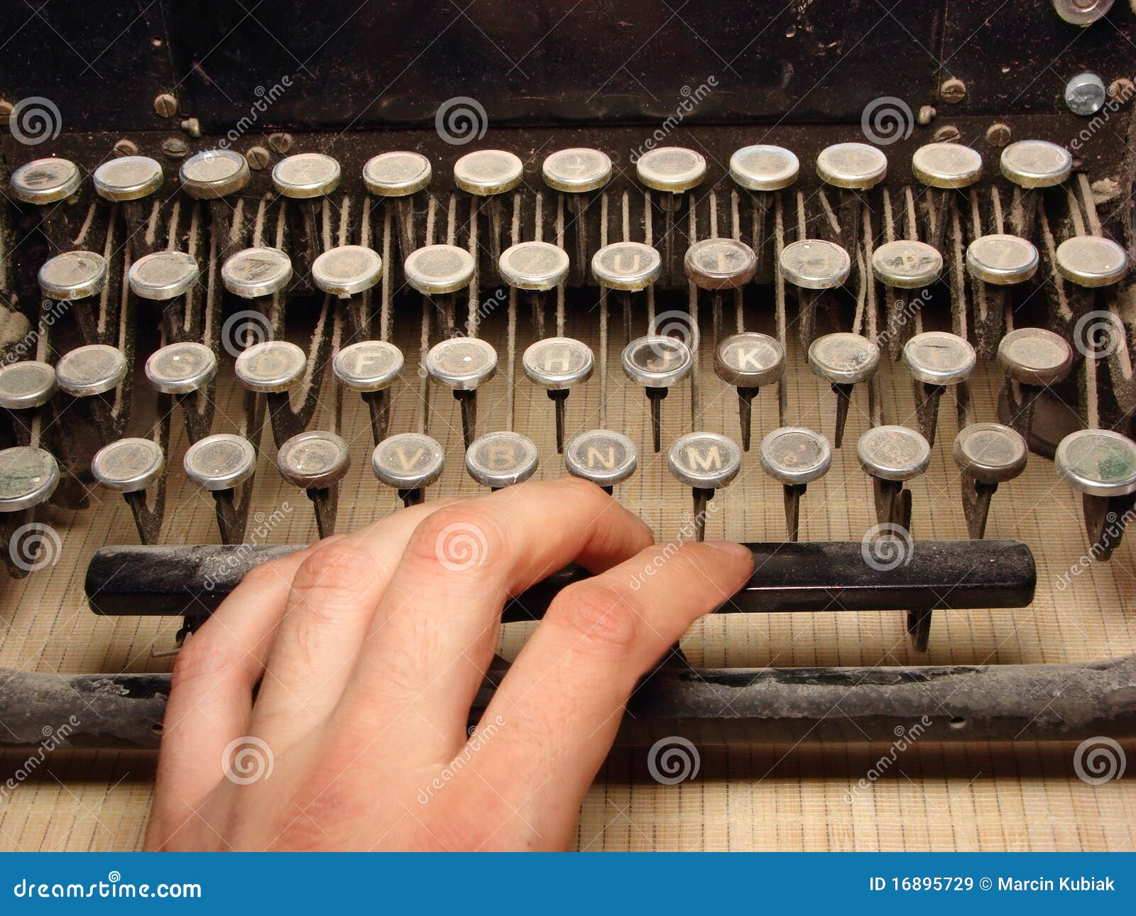 Old Dark Typewriter with Hand Stock Image - Image of buttons, front ...