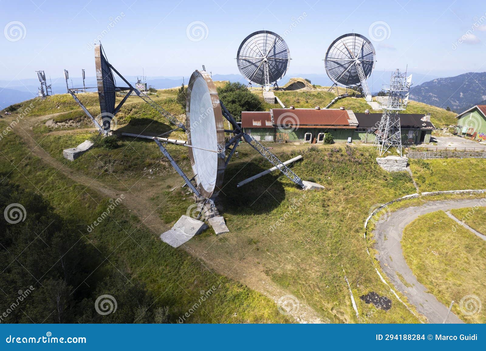 Old Data Transmission Dishes in an Abandoned Base Stock Photo - Image ...