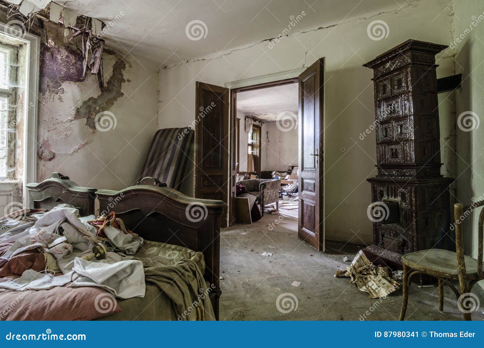 Old decayed bedroom stock image. Image of house, leaving - 87980341
