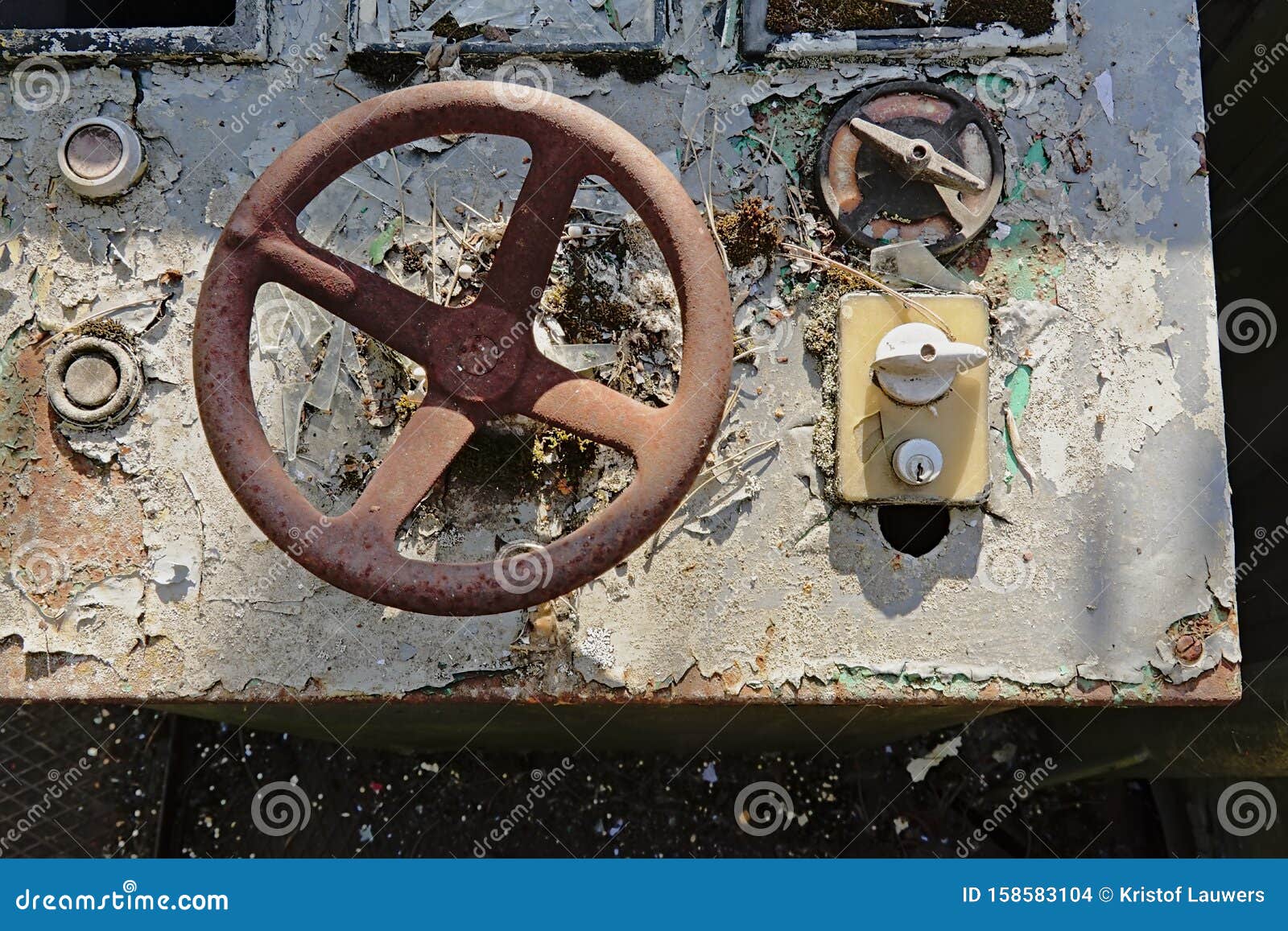 Old Decayed Control Panel with Steering Wheel and Knobs Editorial Stock ...