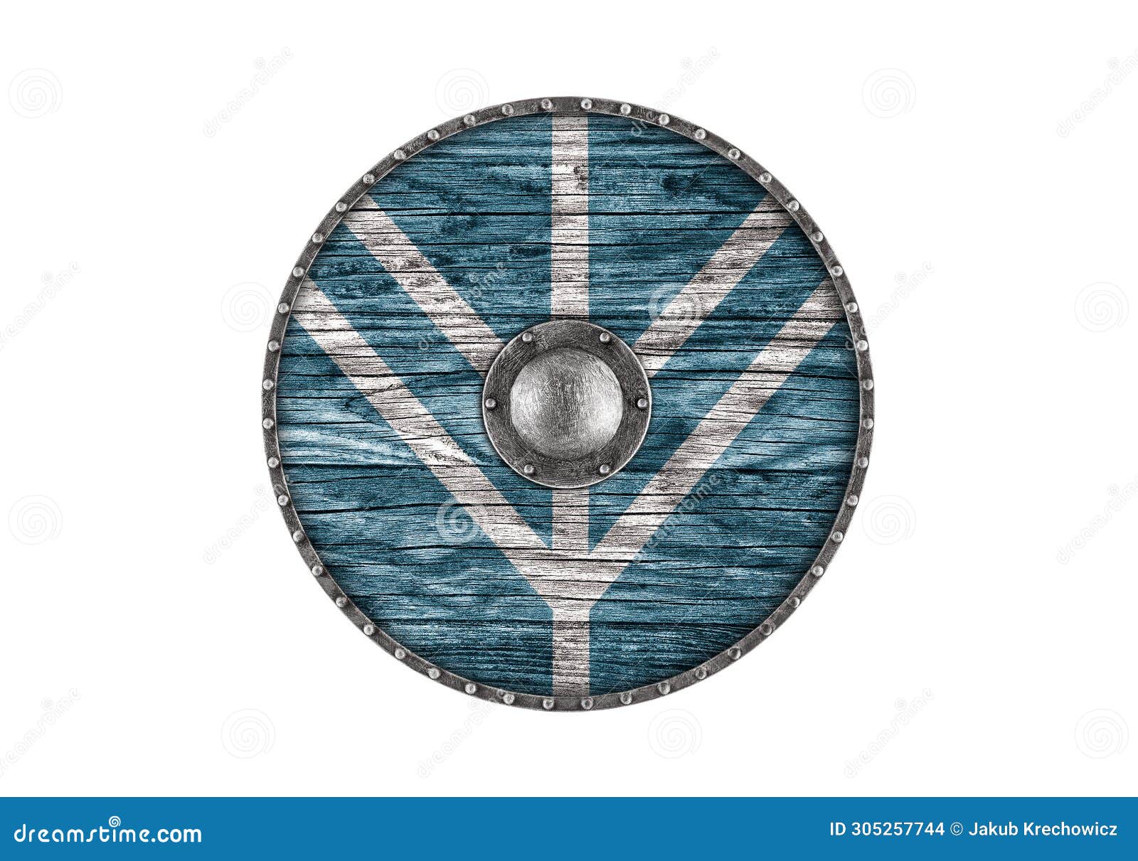 Old Decorated Wooden Round Shield Isolated on White Stock Illustration ...