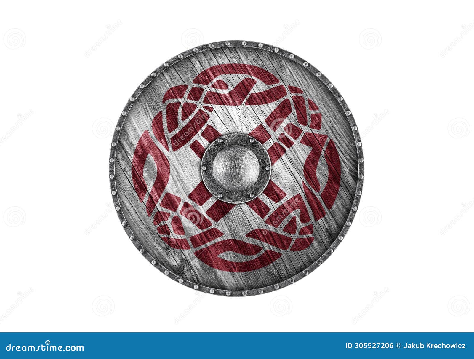 Old Decorated Wooden Round Shield Isolated on White Stock Photo - Image ...