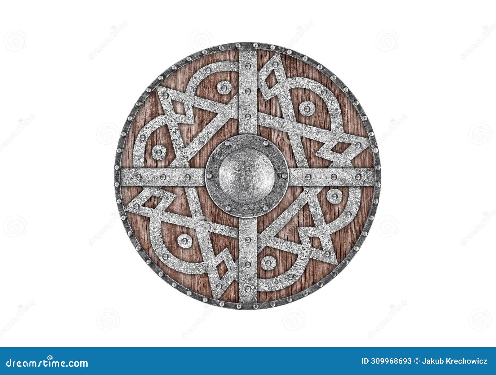Old Decorated Wooden Round Shield Isolated on White Stock Image - Image ...
