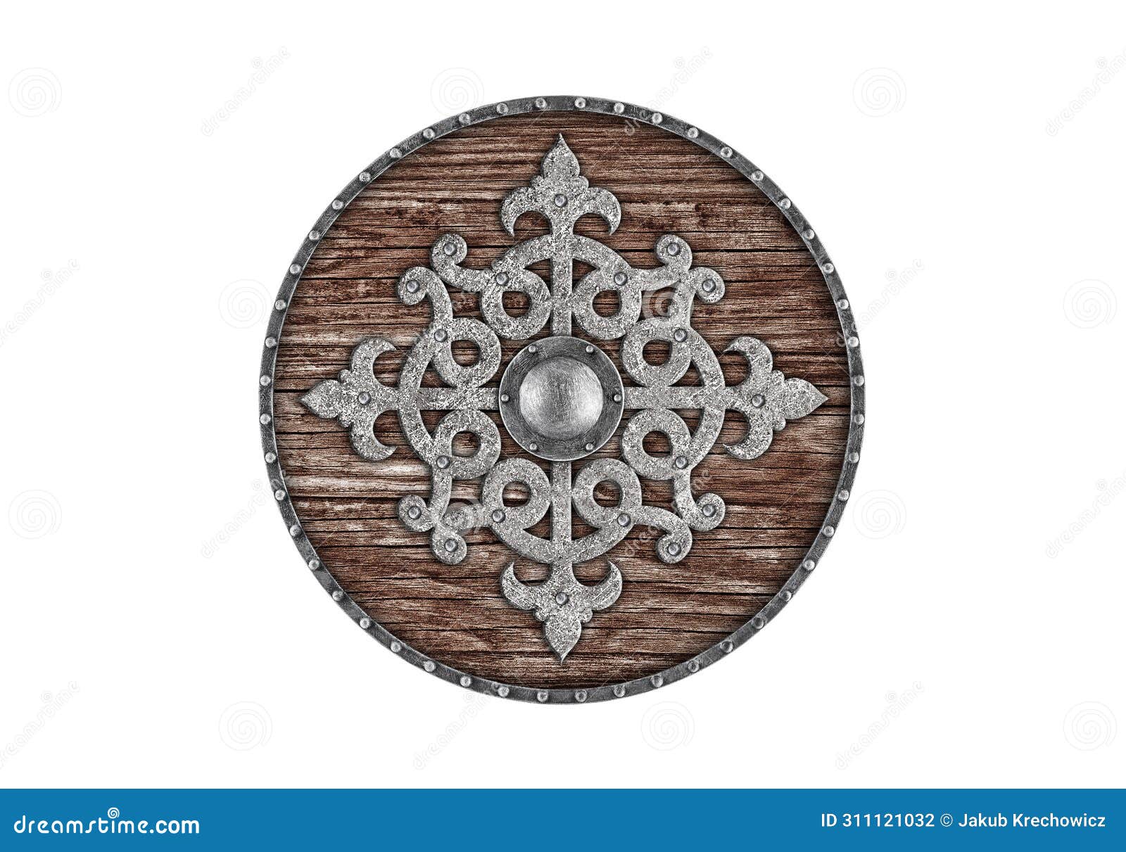 Old Decorated Wooden Round Shield Isolated on White Stock Photo - Image ...