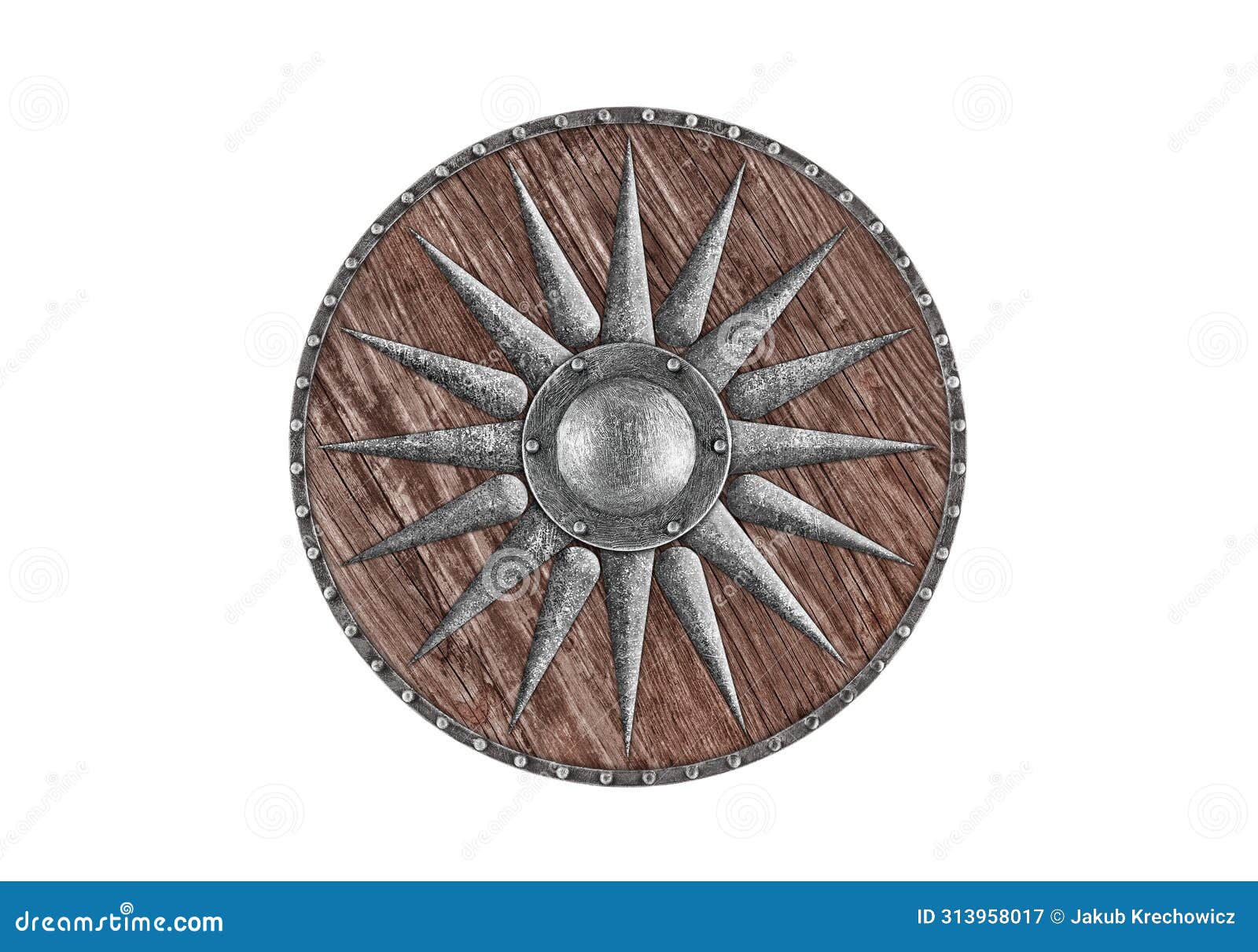 Old Decorated Wooden Round Shield Isolated on White Stock Image - Image ...
