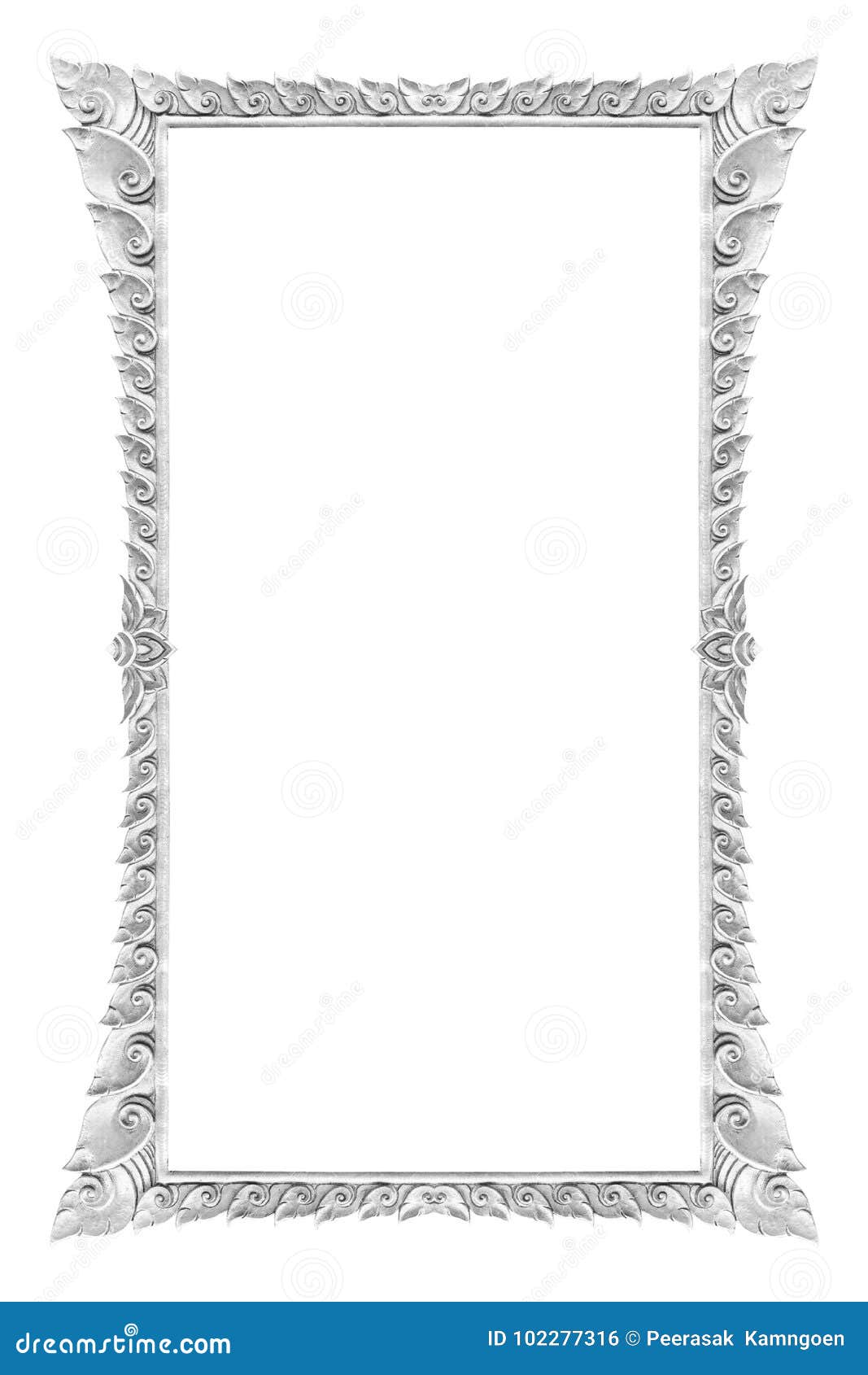 Old Decorative Silver Frame - Handmade, Engraved - Isolated on W Stock ...