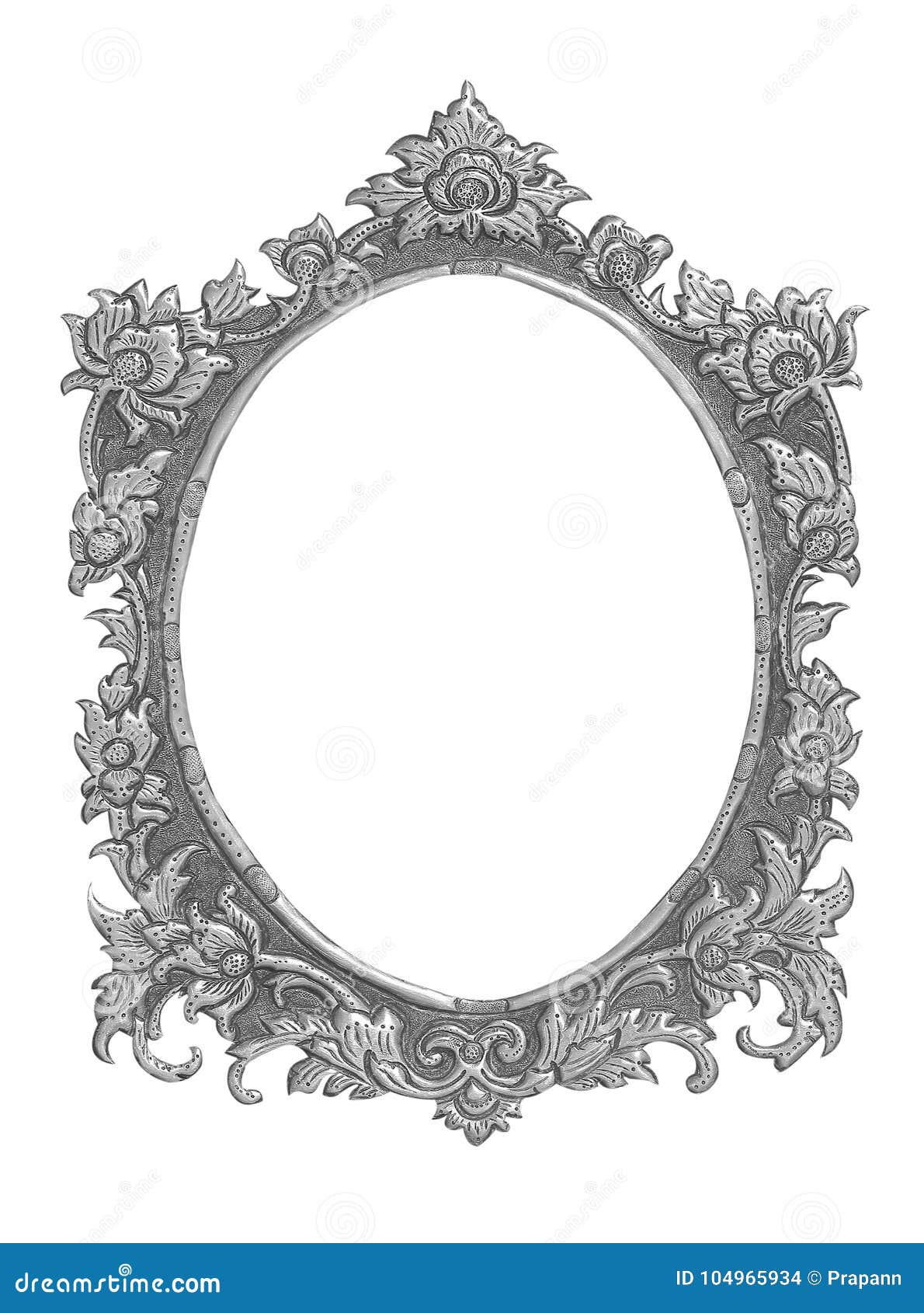 Old Decorative Silver Frame - Handmade, Engraved - Isolated on W Stock ...
