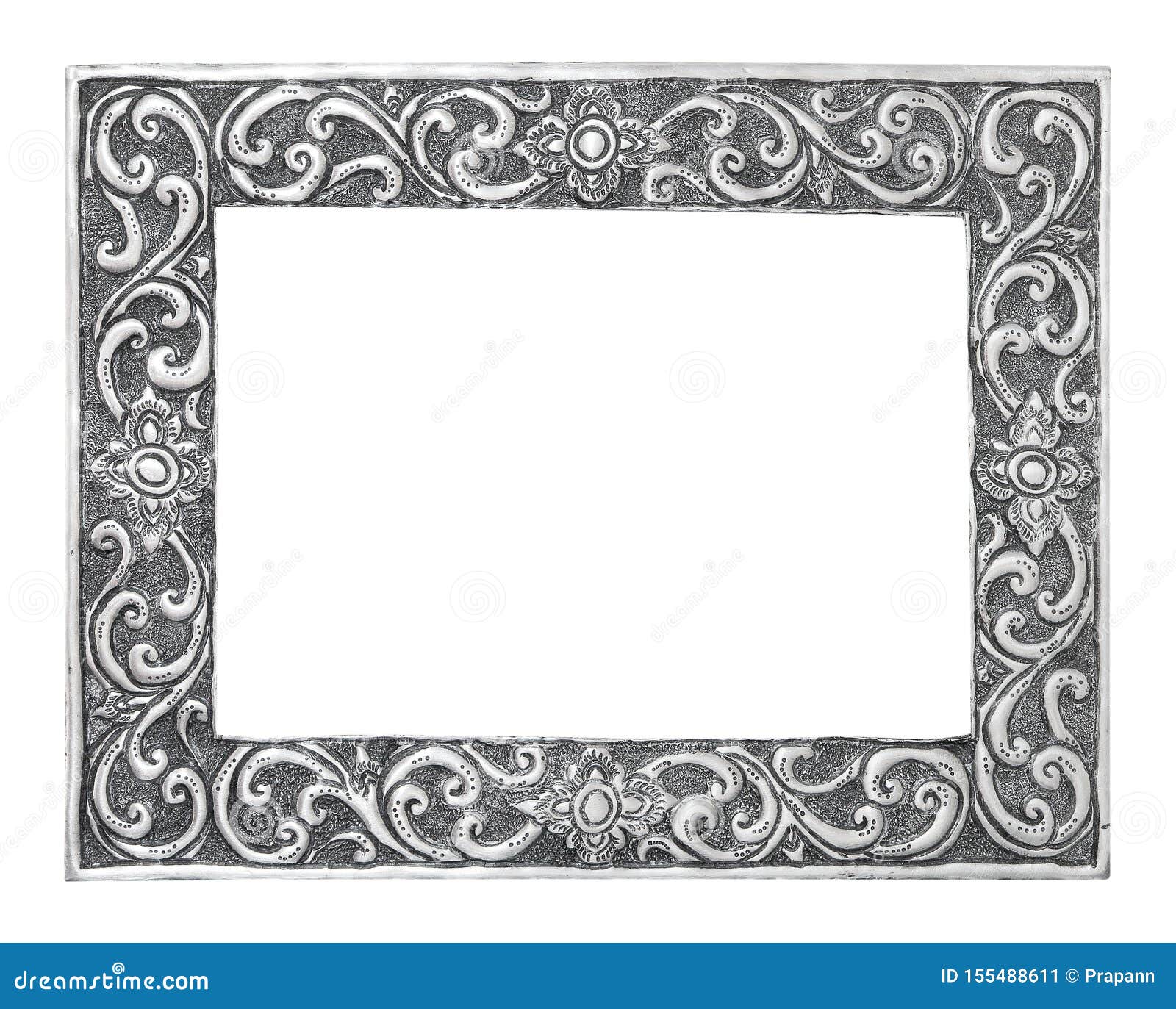 The Old Decorative Silver Frame - Handmade, Engraved - Isolated on ...
