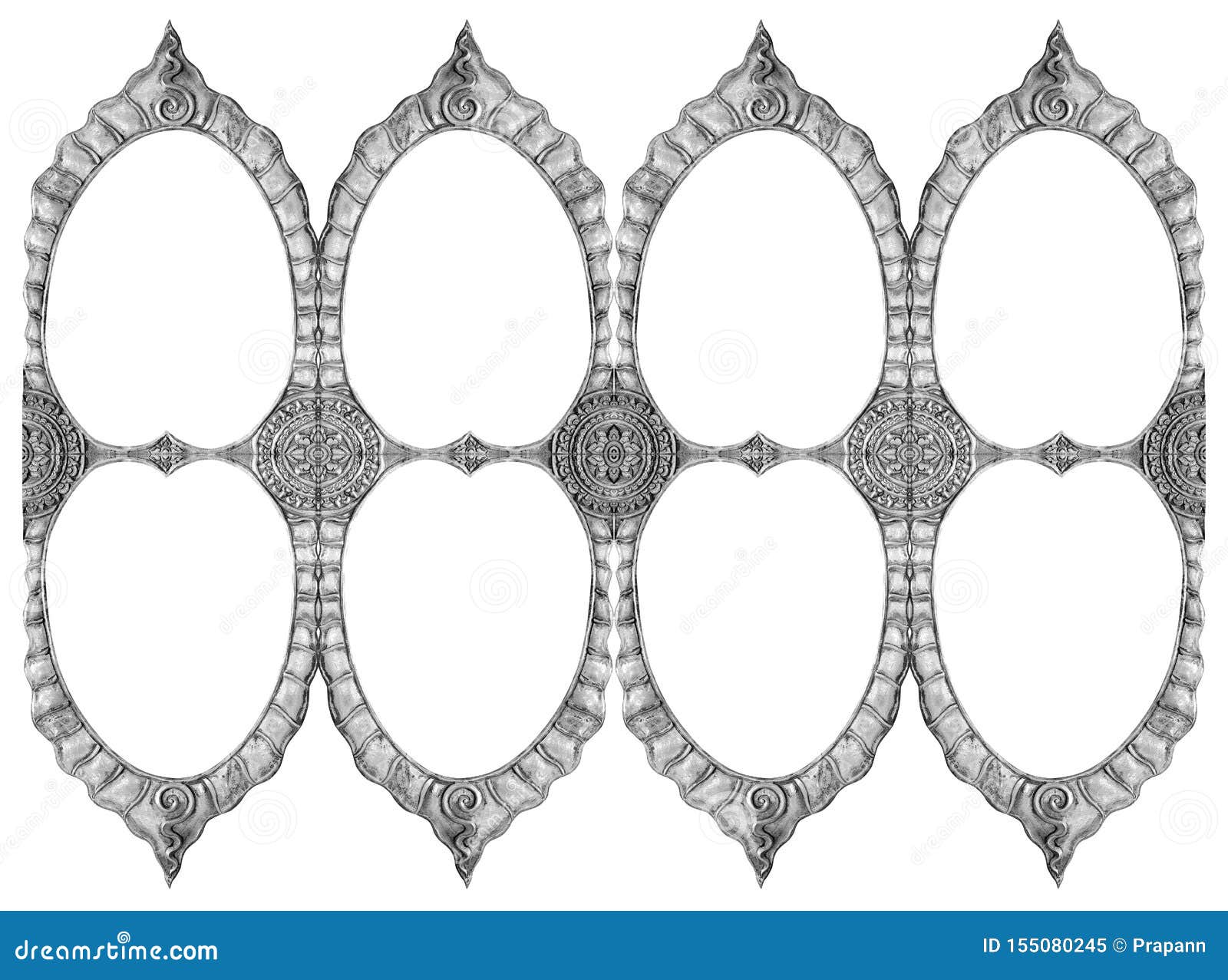 Old Decorative Silver Frame Handmade, Engraved - on White Background ...