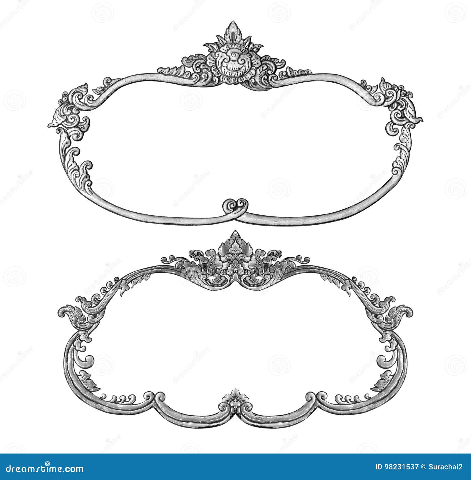 Old Decorative Silver Frame Isolated on White Stock Image - Image of ...