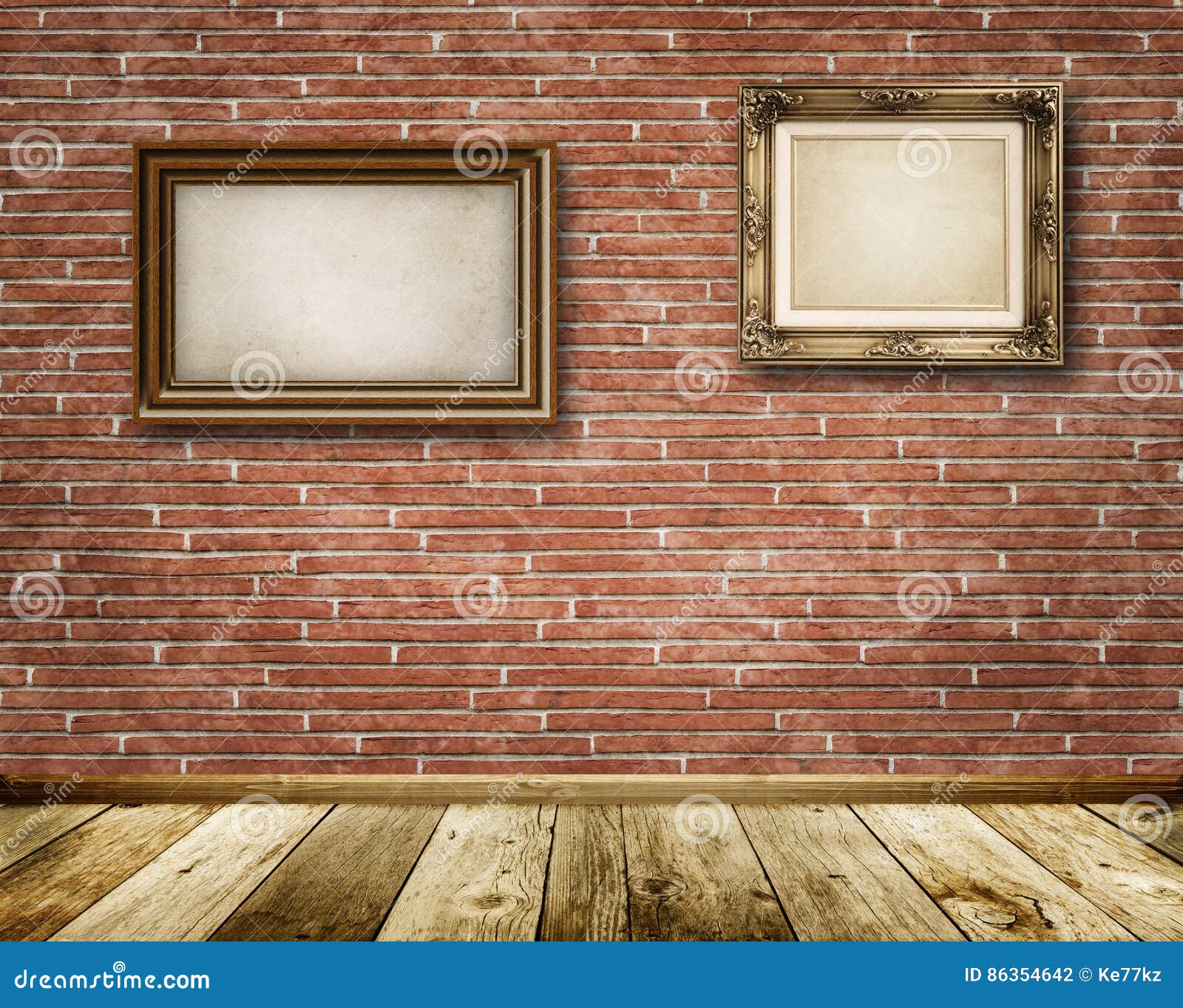 Old Decorative Wooden Frames on Red Brick Wall. Stock Illustration ...