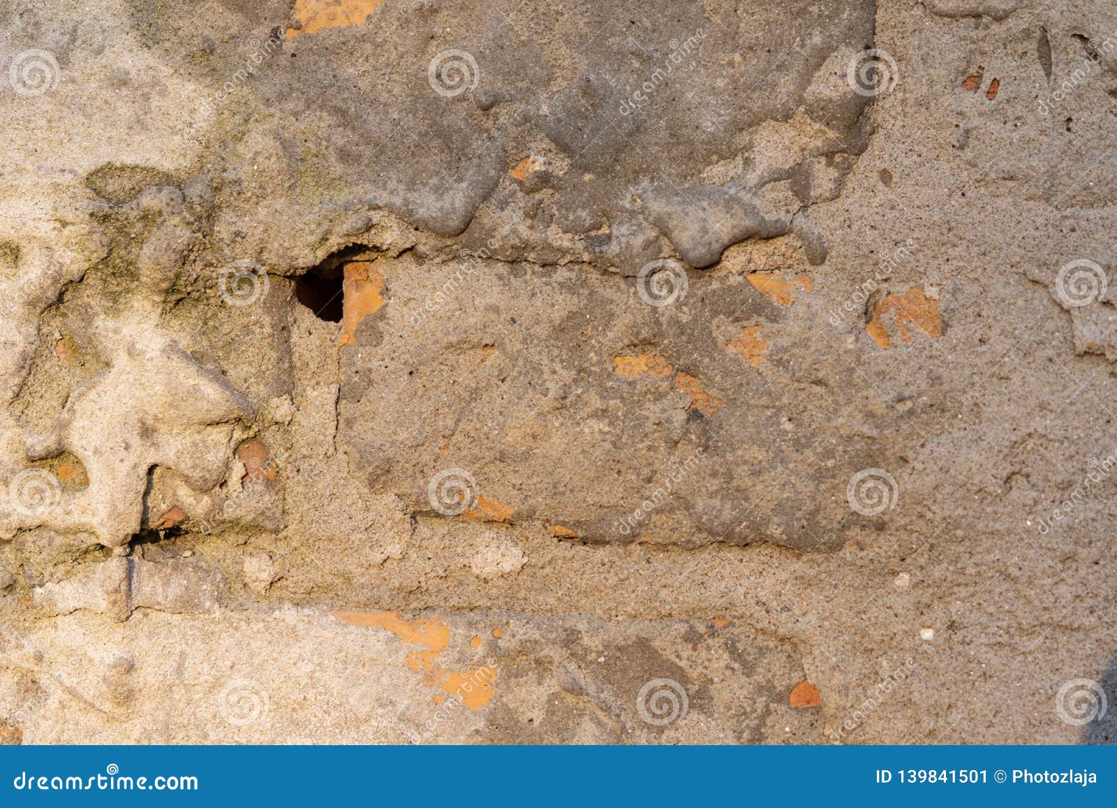 Old Demolished Concrete Wall with Bricks. Texture of Concrete and Brick ...