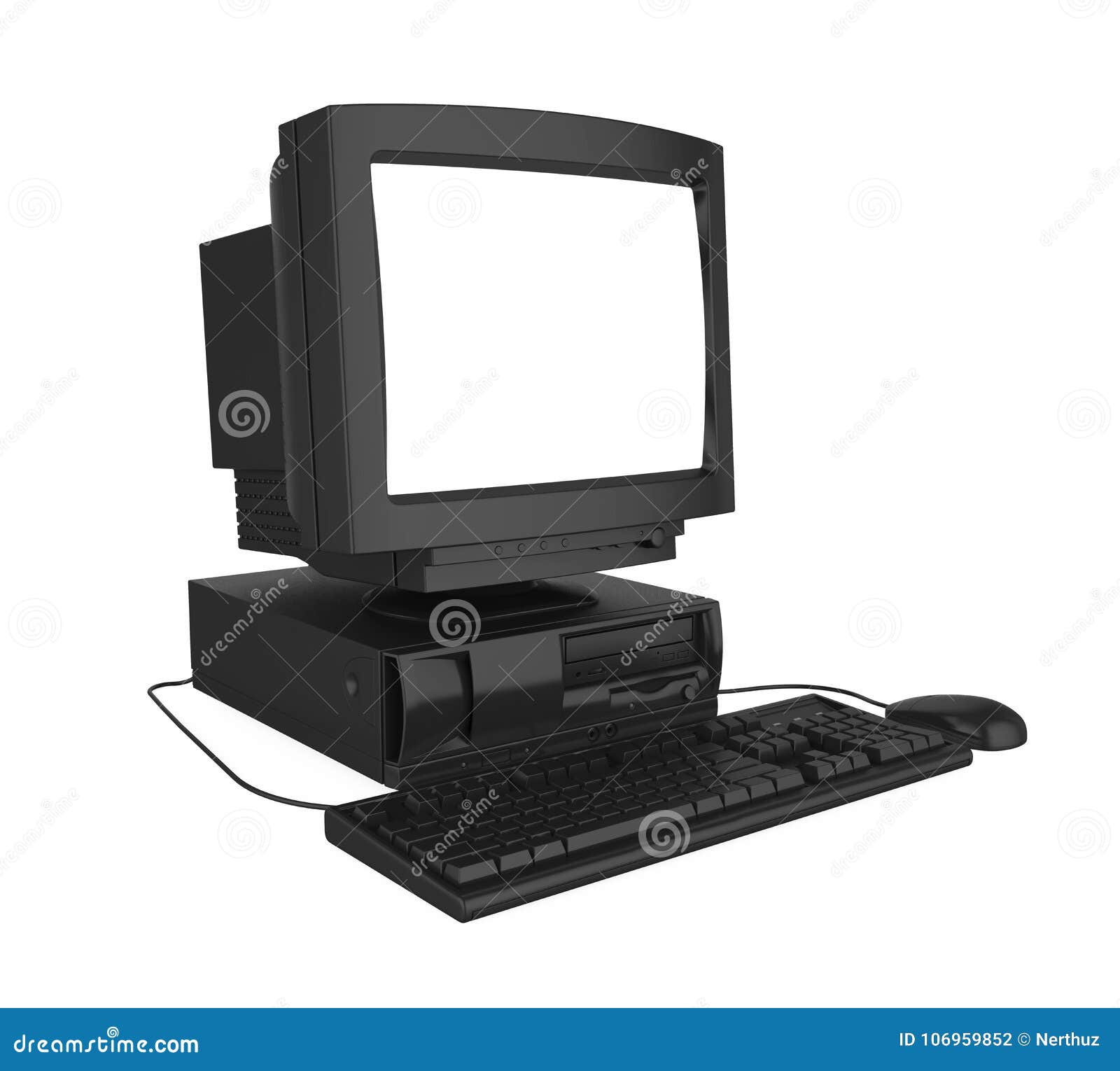 Old Desktop Computer with a Blank White Screen Monitor, Keyboard and ...