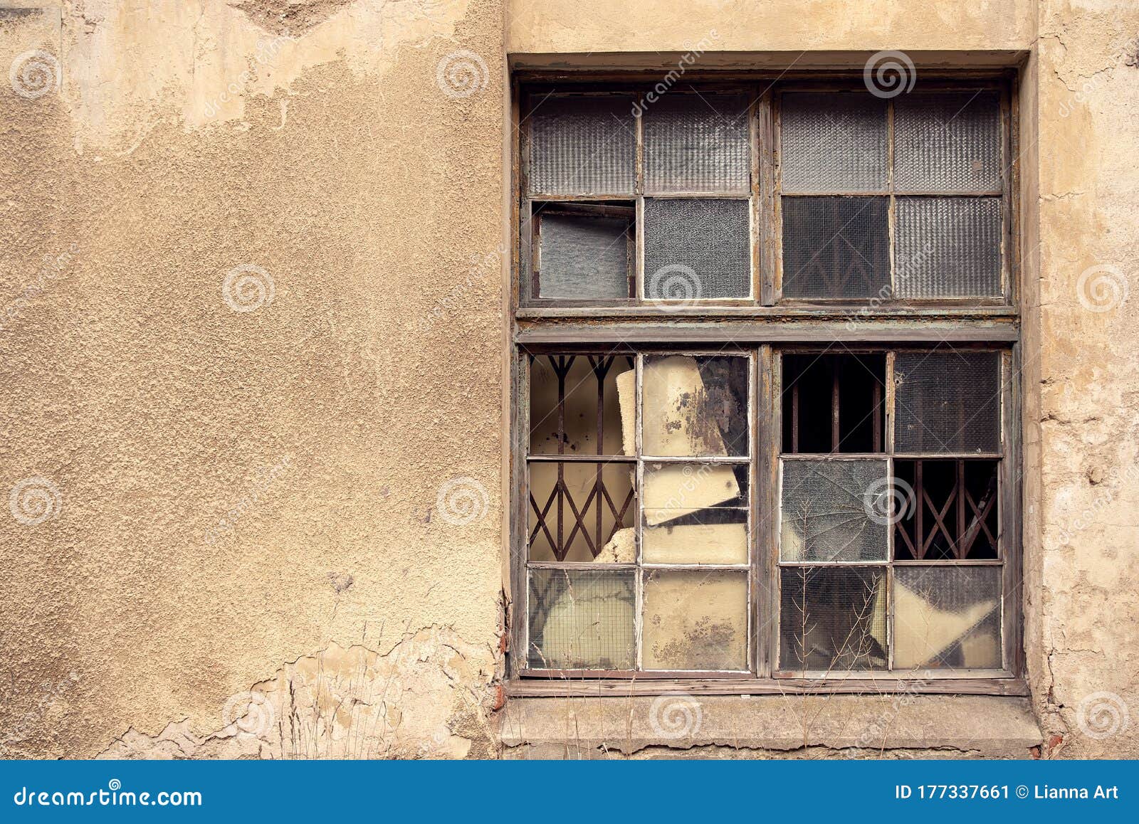 Old Destroyed Abandoned Yellow House with the Broken Out Windows Stock ...