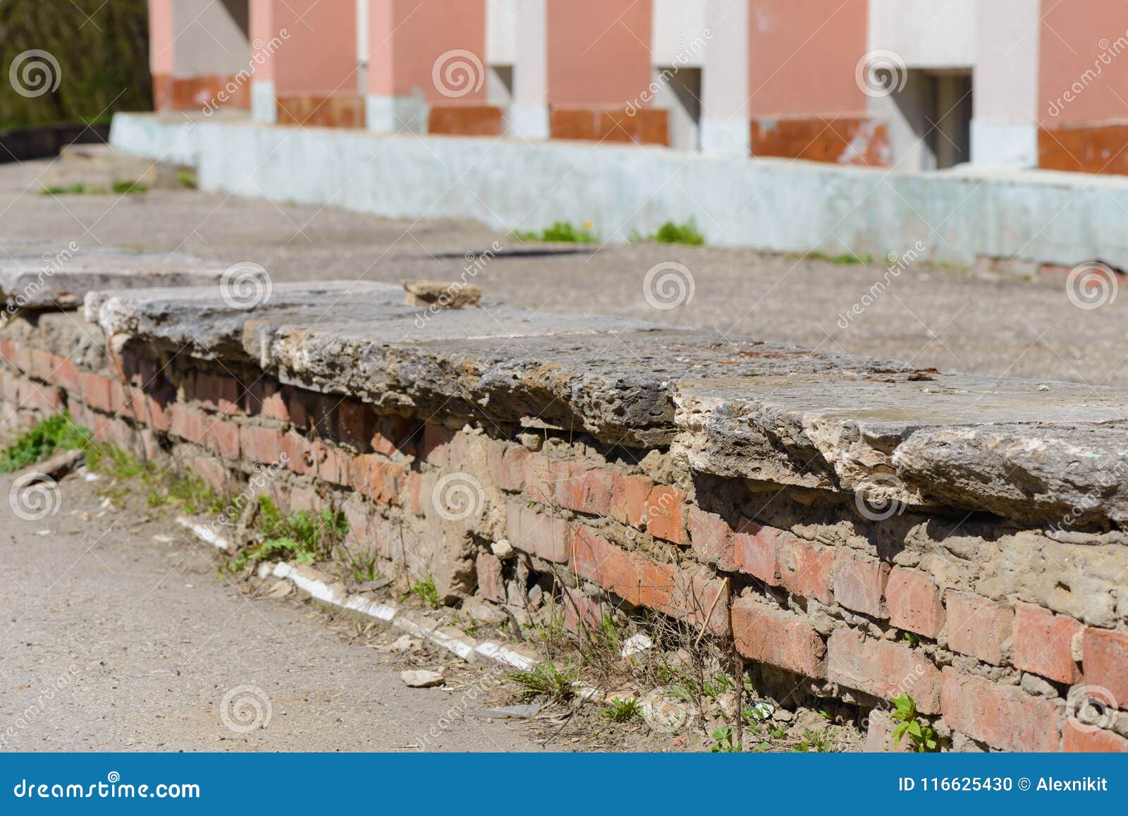 Old Destroyed Red Brick Wall On The Ground. The Wreckage Of A Dumped ...