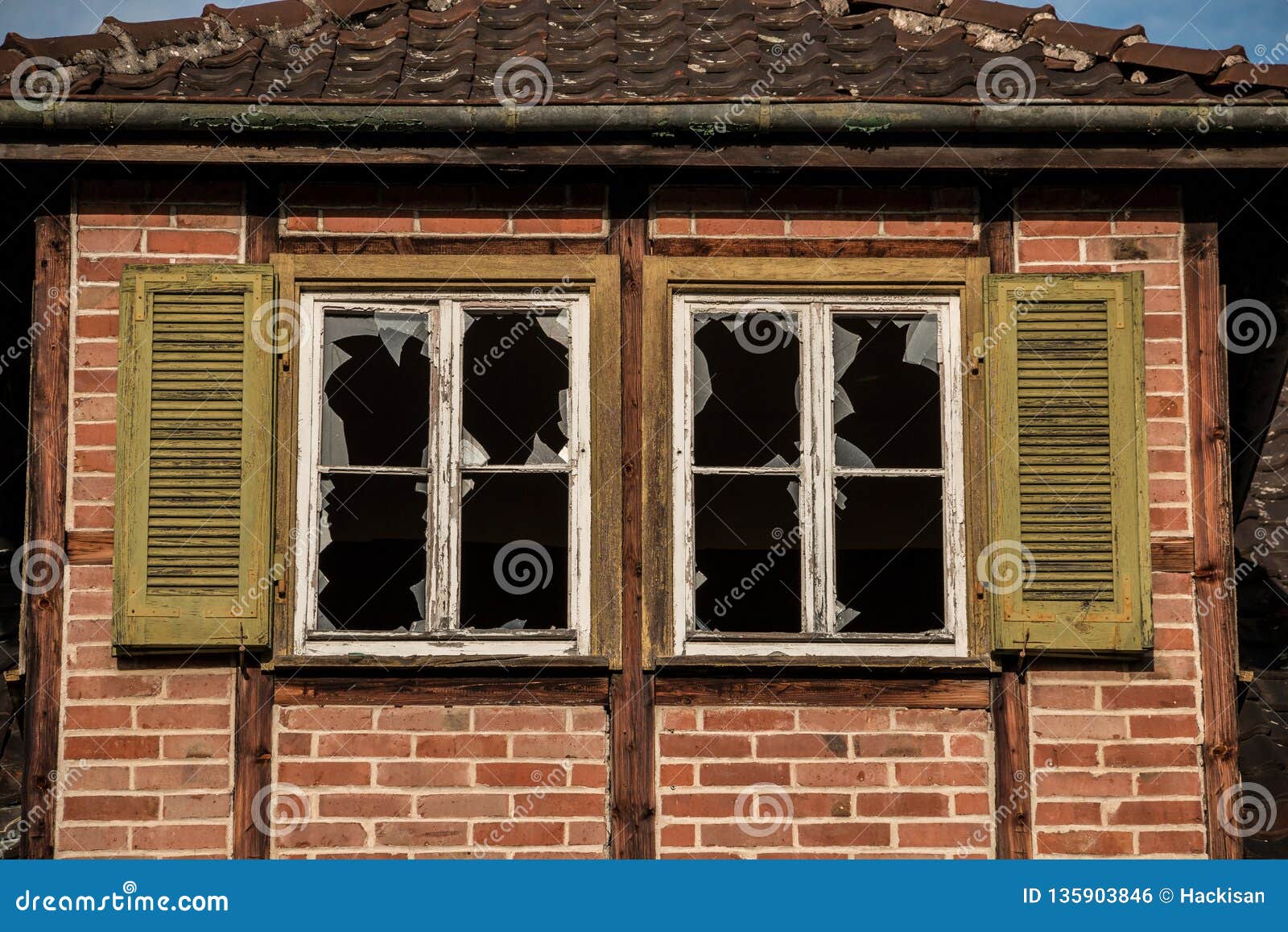 Old Destroyed Brick House Ruin with Broken Windows Stock Photo - Image ...