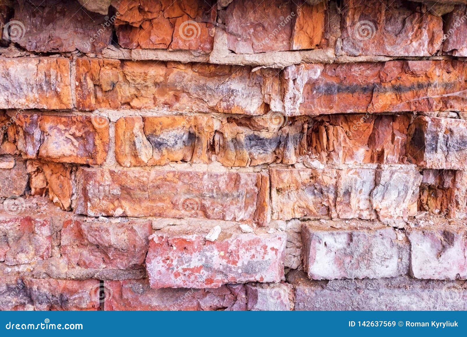 Red Brick Destroyed Wall Background. Old Destroyed Bricks, Background ...
