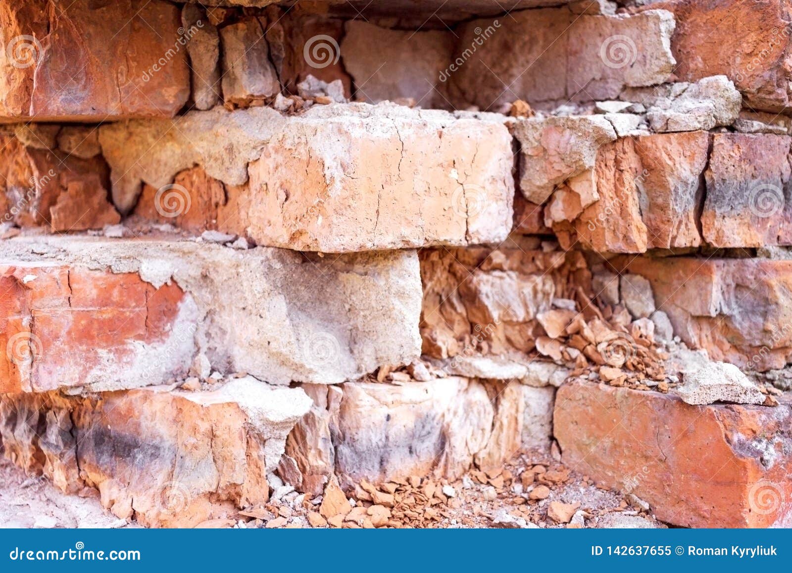 Red Brick Destroyed Wall Background. Old Destroyed Bricks, Background ...