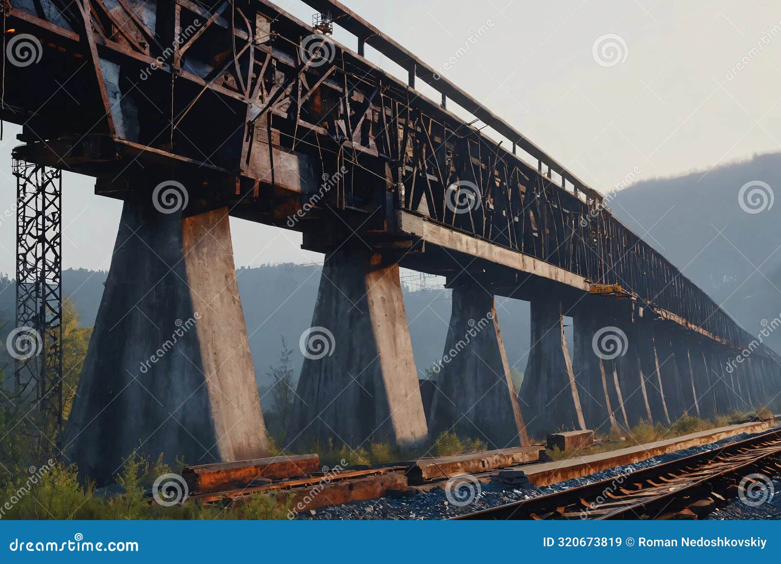 Old Destroyed Bridge With Broken Railway Royalty-Free Illustration ...