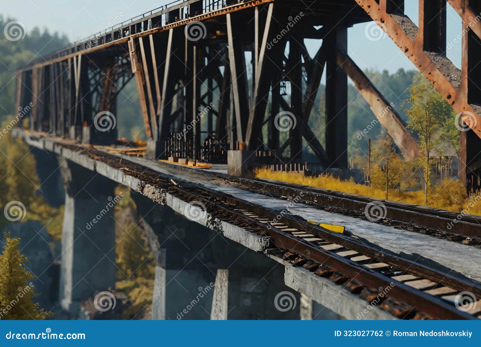 Old Destroyed Bridge With Broken Railway Royalty-Free Cartoon ...