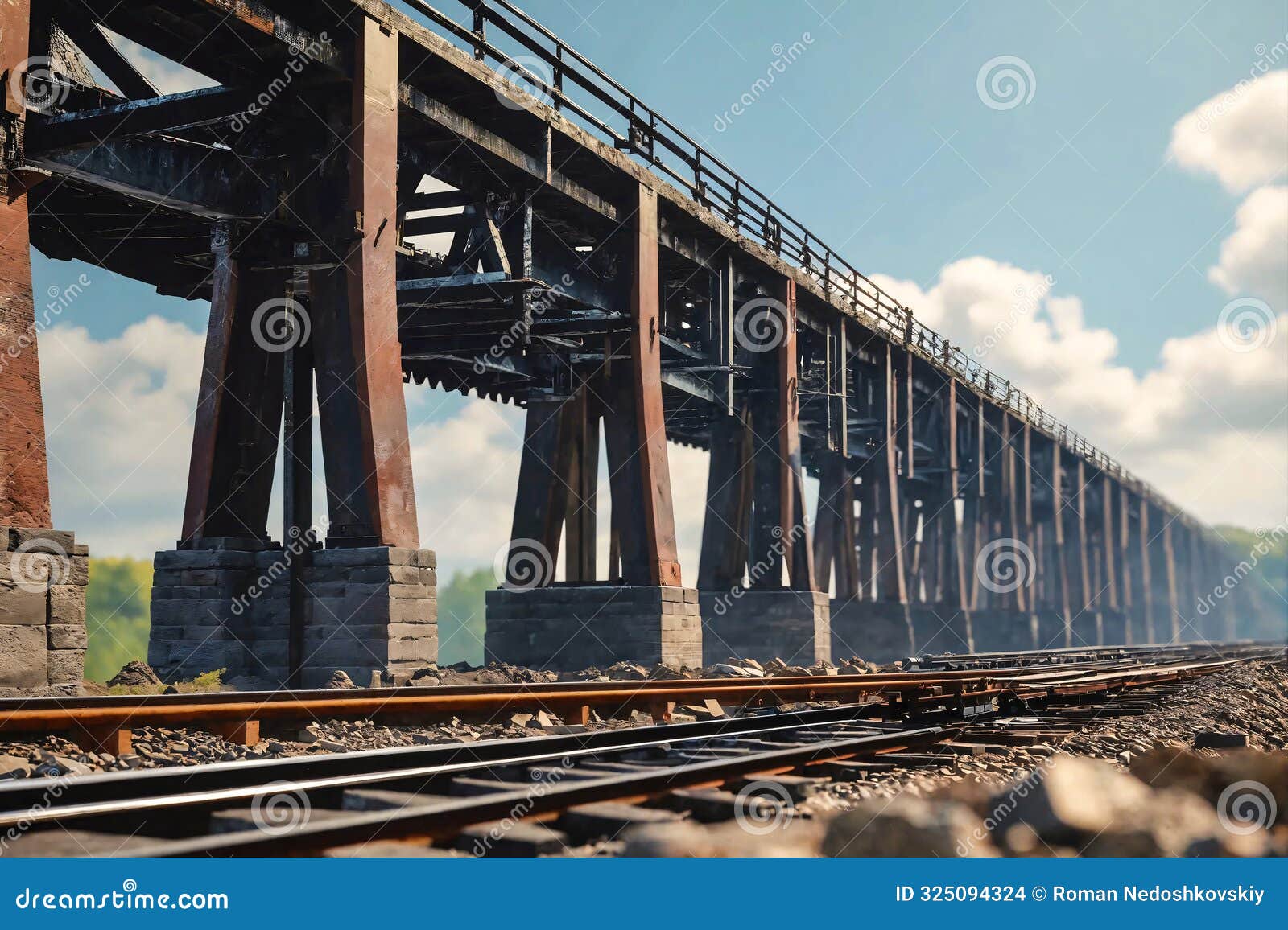 Old Destroyed Bridge with Broken Railway Stock Illustration ...