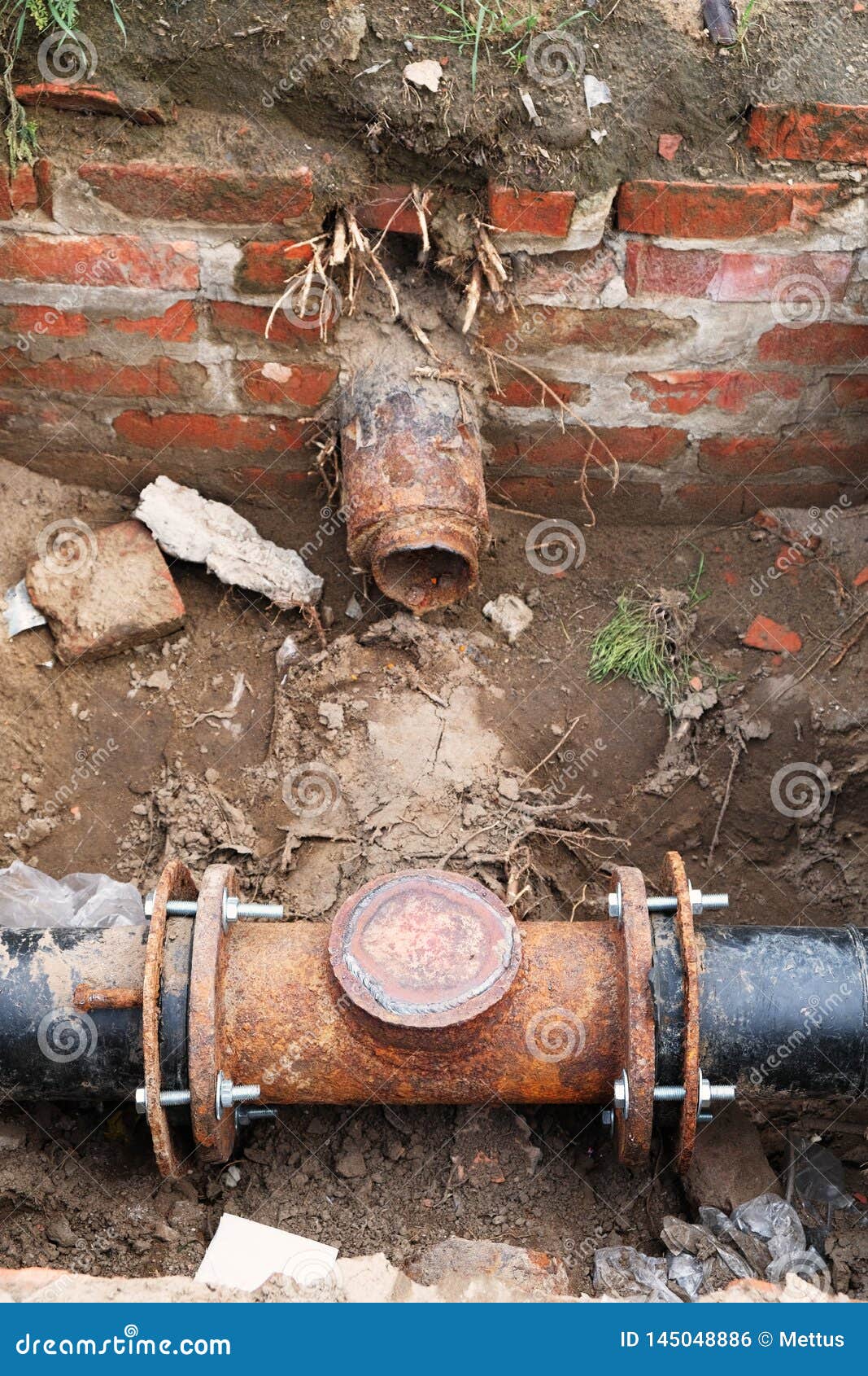 Old Destroyed Connection of Rusty Pipes Stock Photo - Image of built ...