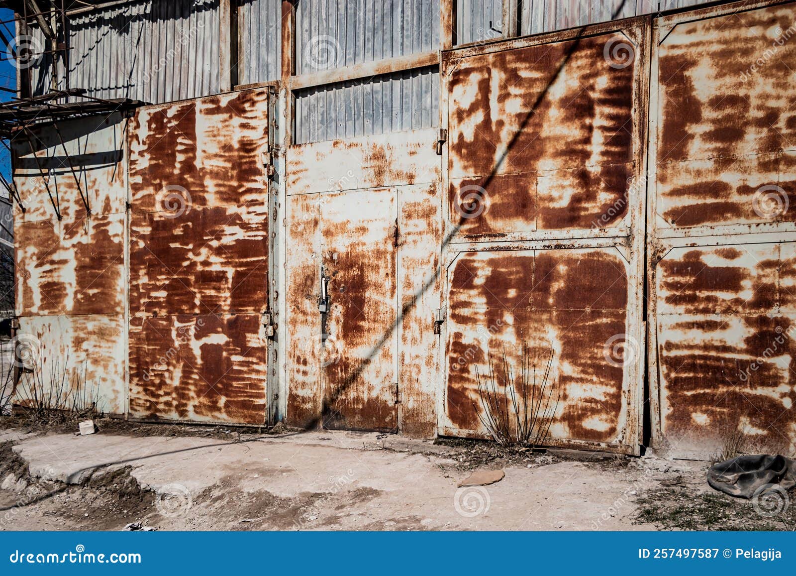 Old Destroyed Construction Site. Rusty Scaffolding and Construction ...