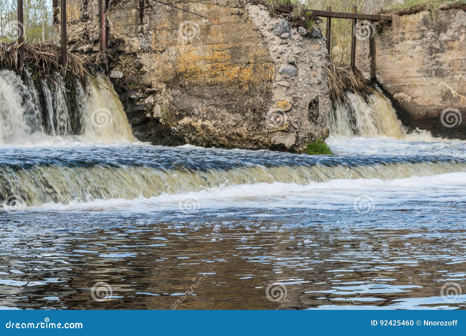 Old Destroyed Dam, Supports Built of Stone and Concrete are Destroyed ...