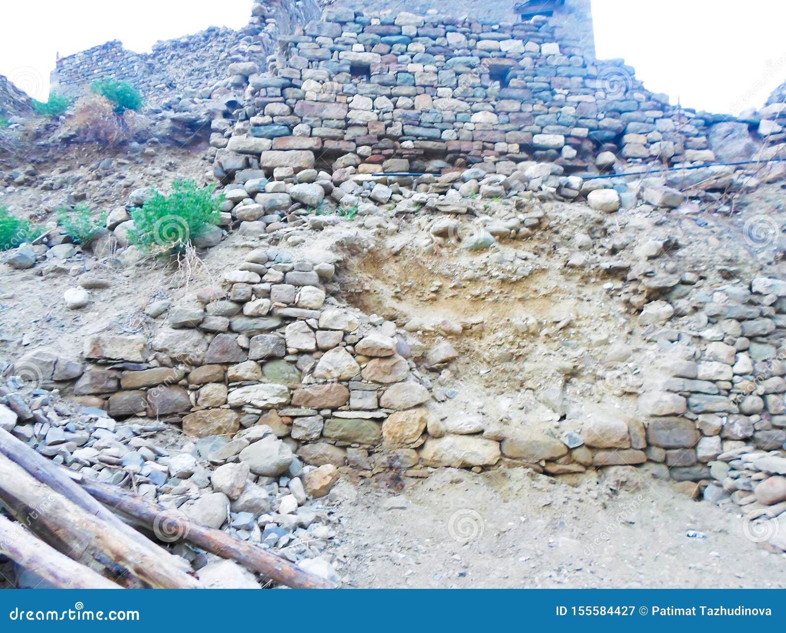 Old Destroyed House in the Mountains. Broken Stone Wall of a House ...