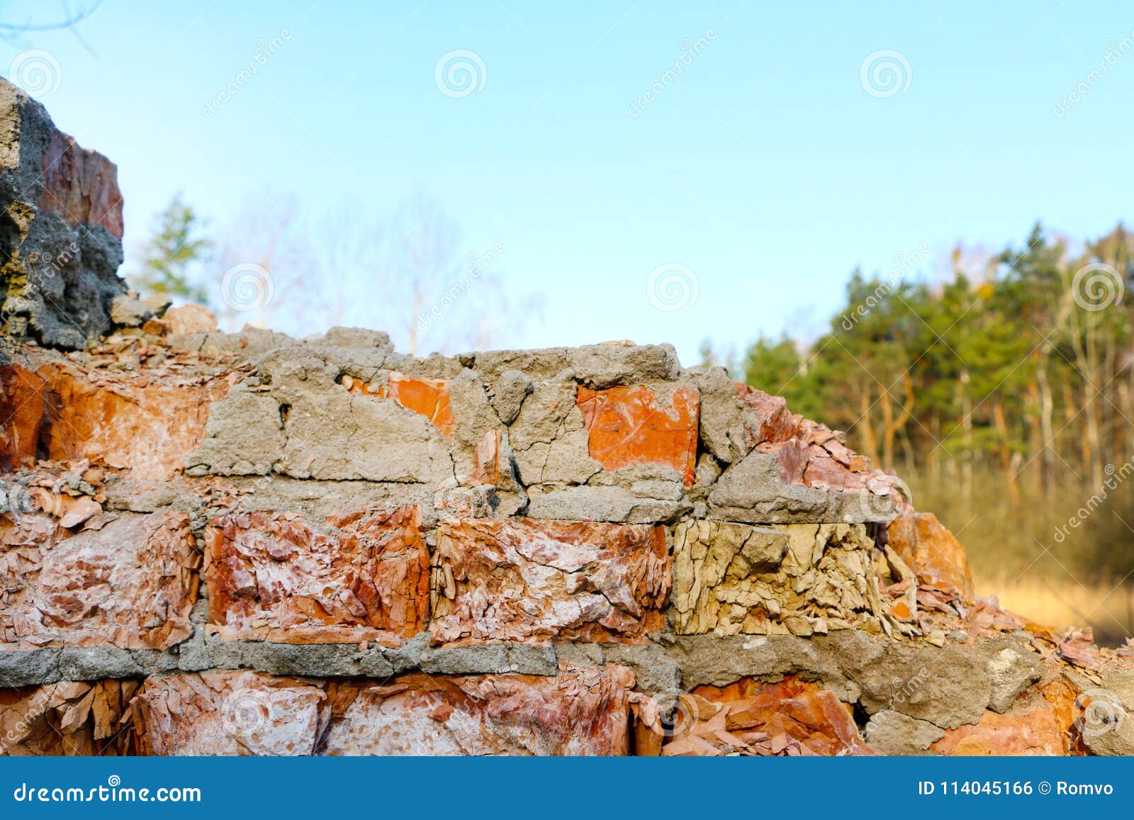Old destroyed brick wall stock photo. Image of construction - 114045166