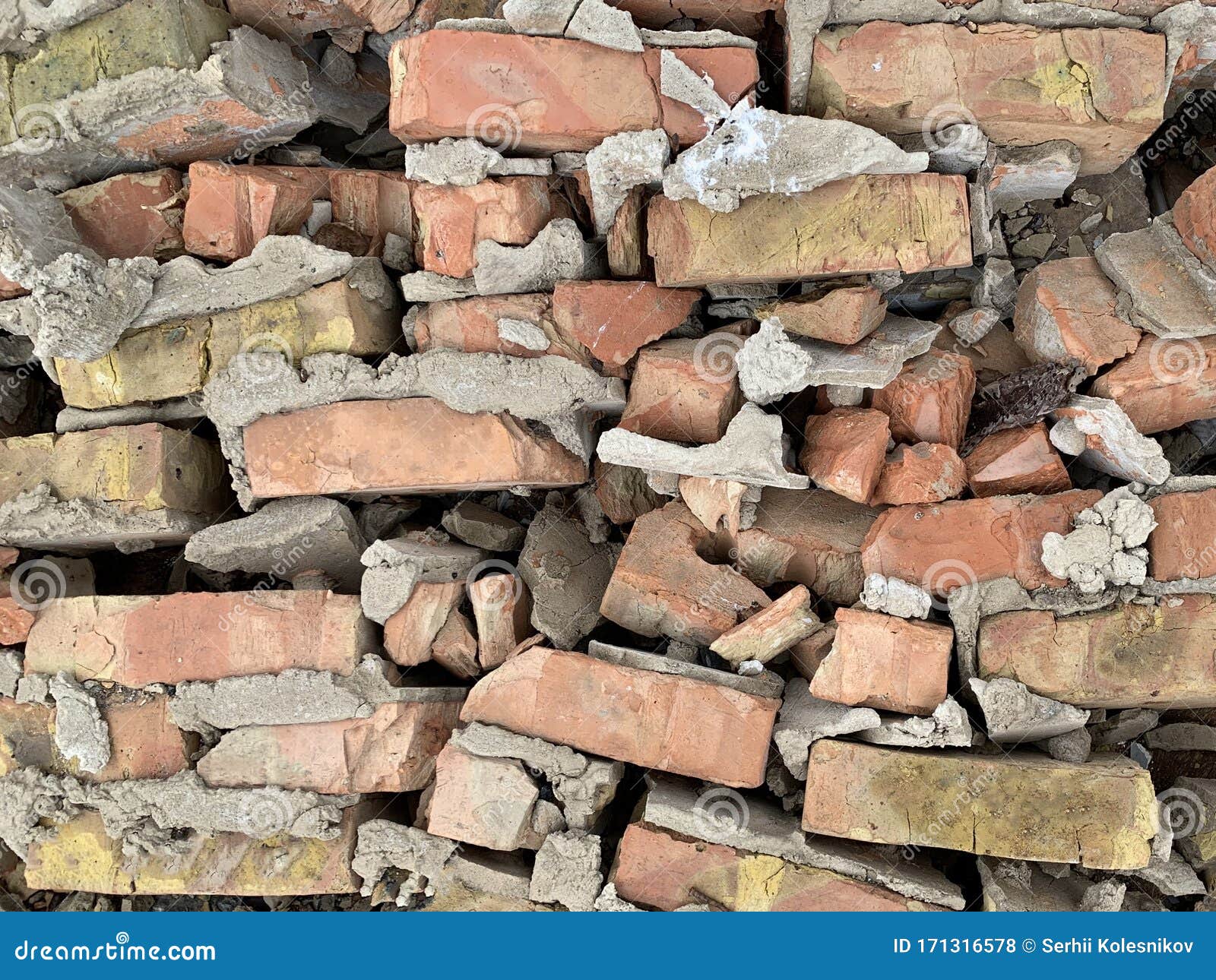 Old Destroyed Red Brick Wall on the Ground. the Wreckage of a Dumped ...
