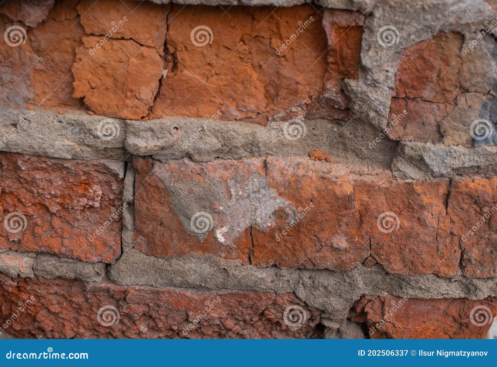 Old Destroyed Red Brickwork with Cement Mortar Stock Image - Image of ...