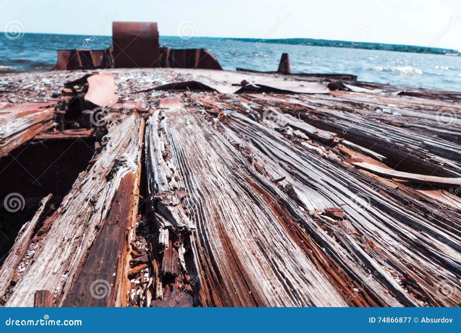 Old Destroyed Ship in the Sea, with Rotten Wood Stock Image - Image of ...