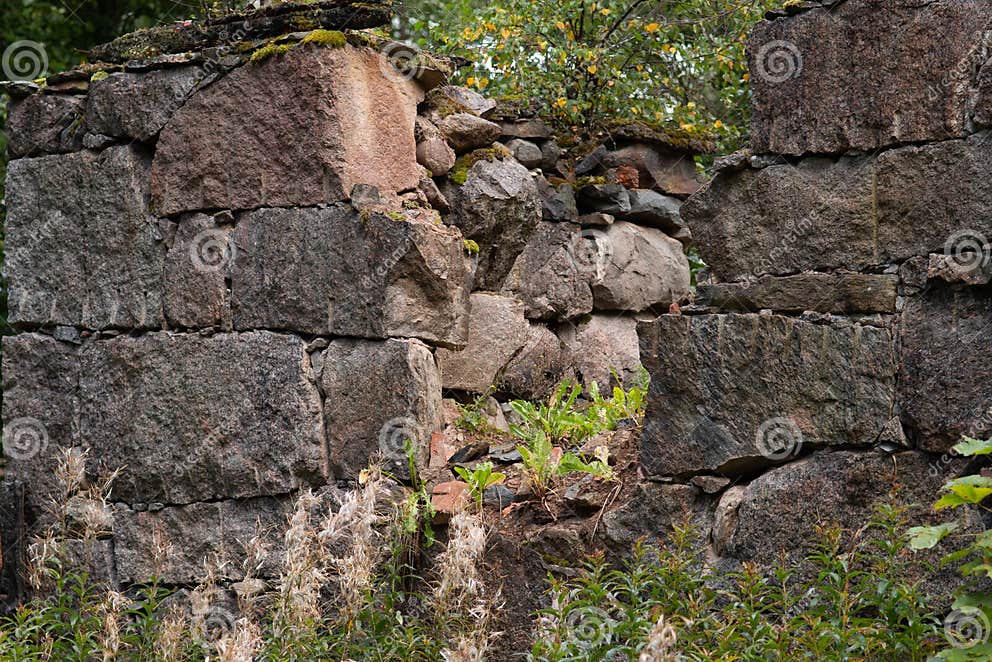 Old destroyed stone wall stock image. Image of environment - 196885567