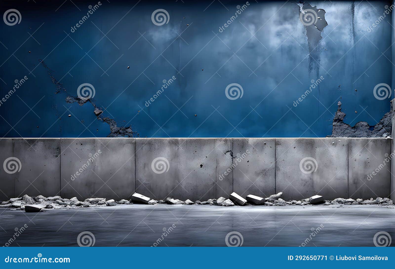 Old Destroyed Wall with Cracked Background. Old Blue and Gray Wall with ...
