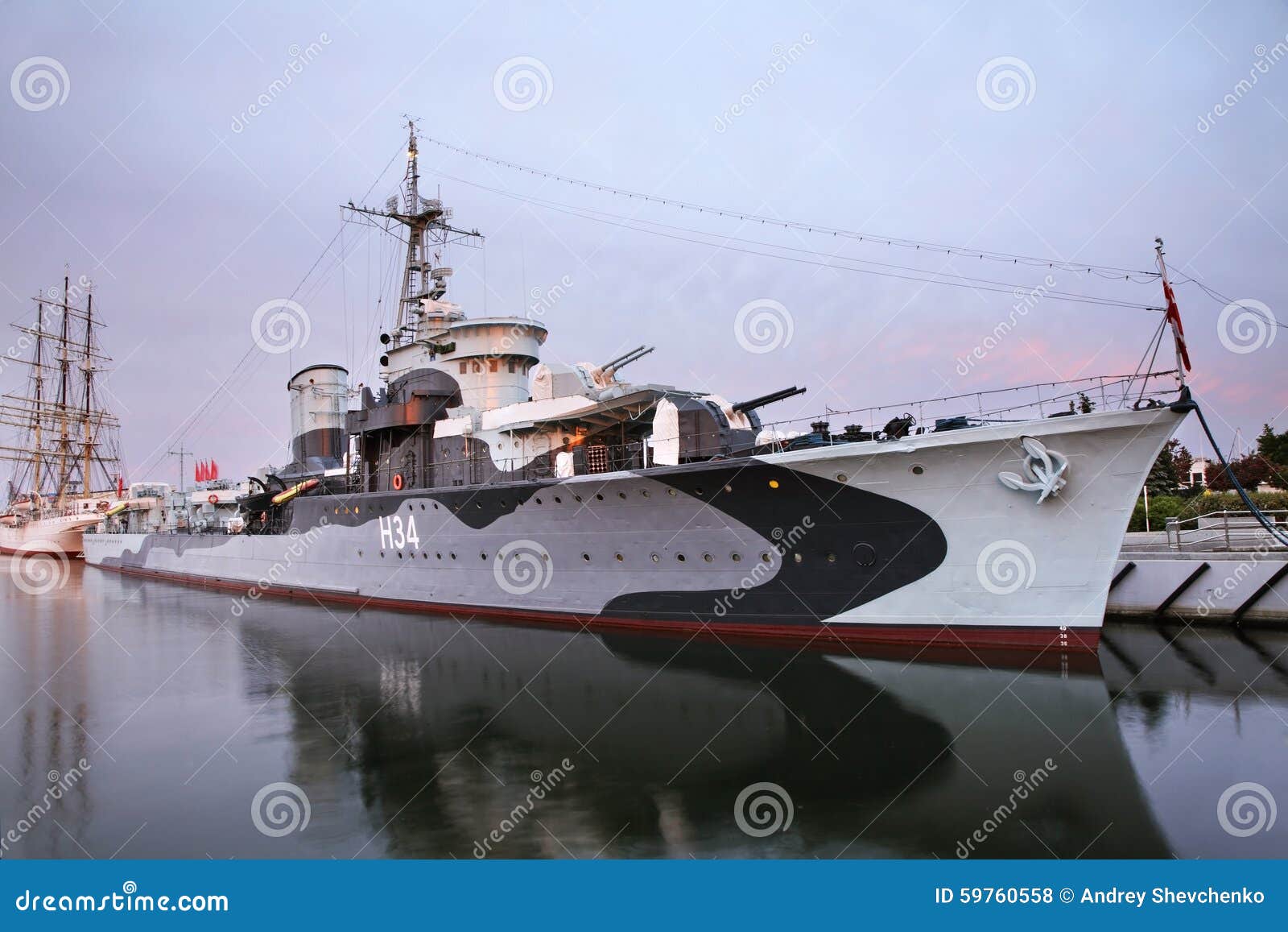Old Destroyer in Gdynia. Poland Stock Photo - Image of town, evening ...