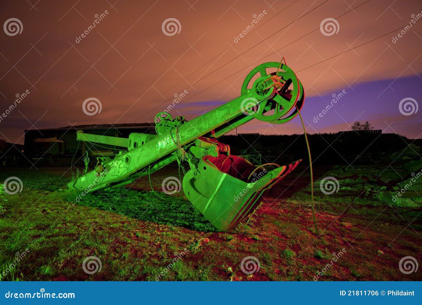 Old digger arm at night stock photo. Image of abandoned - 21811706