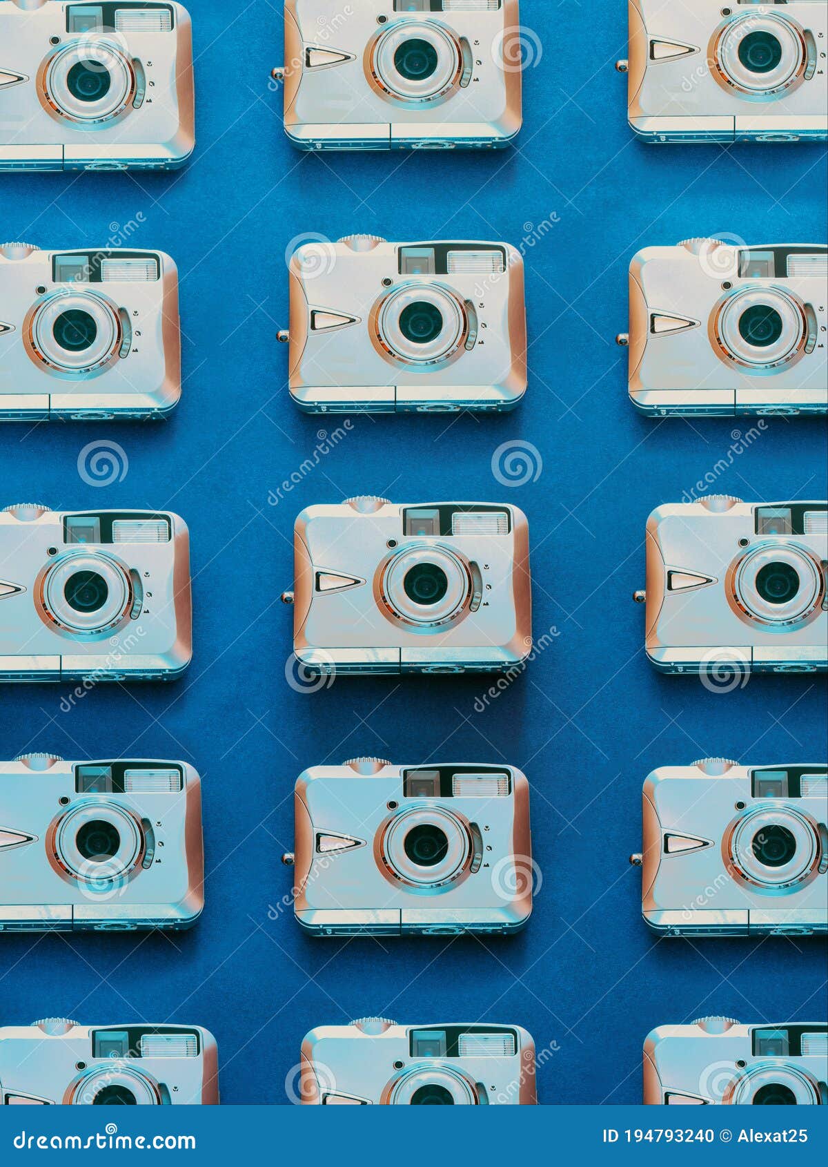 Old Digital Camera Pattern on Blue Stock Photo - Image of focus ...