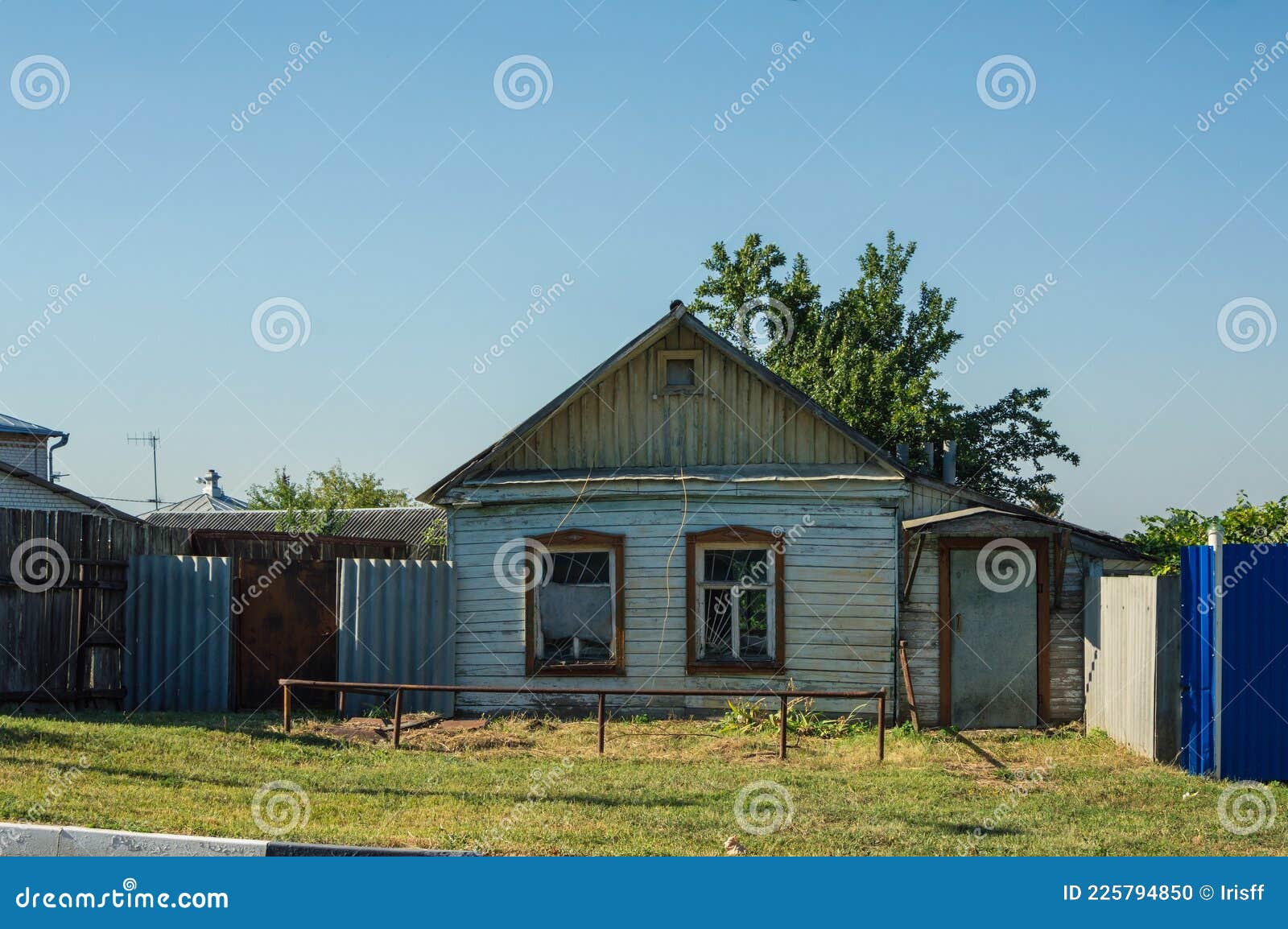 Old Dilapidated Abandoned Small Wooden House with Gate Stock Photo ...
