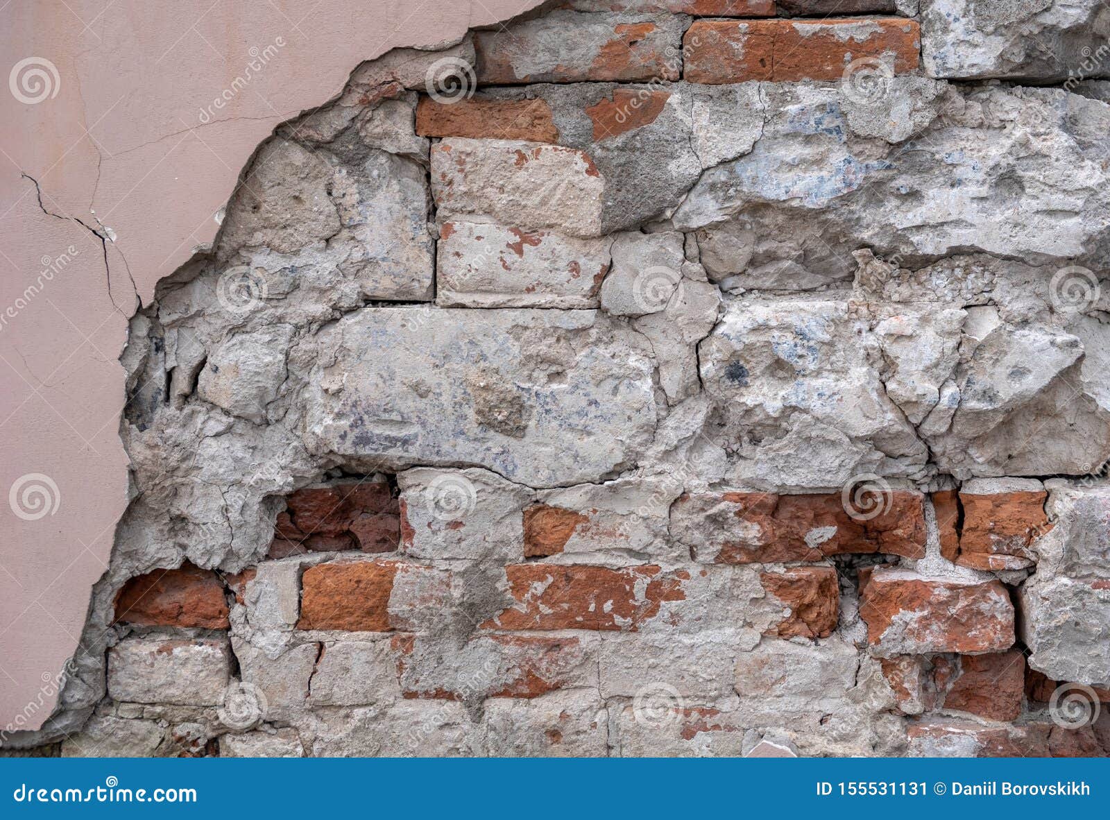 Old Dilapidated Brick Wall, Crumbling Plaster Stock Image - Image of ...