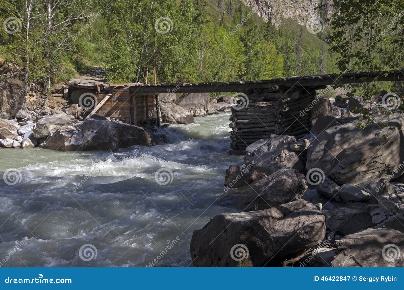 Old Dilapidated Bridge on the Mountain River Stock Image - Image of ...