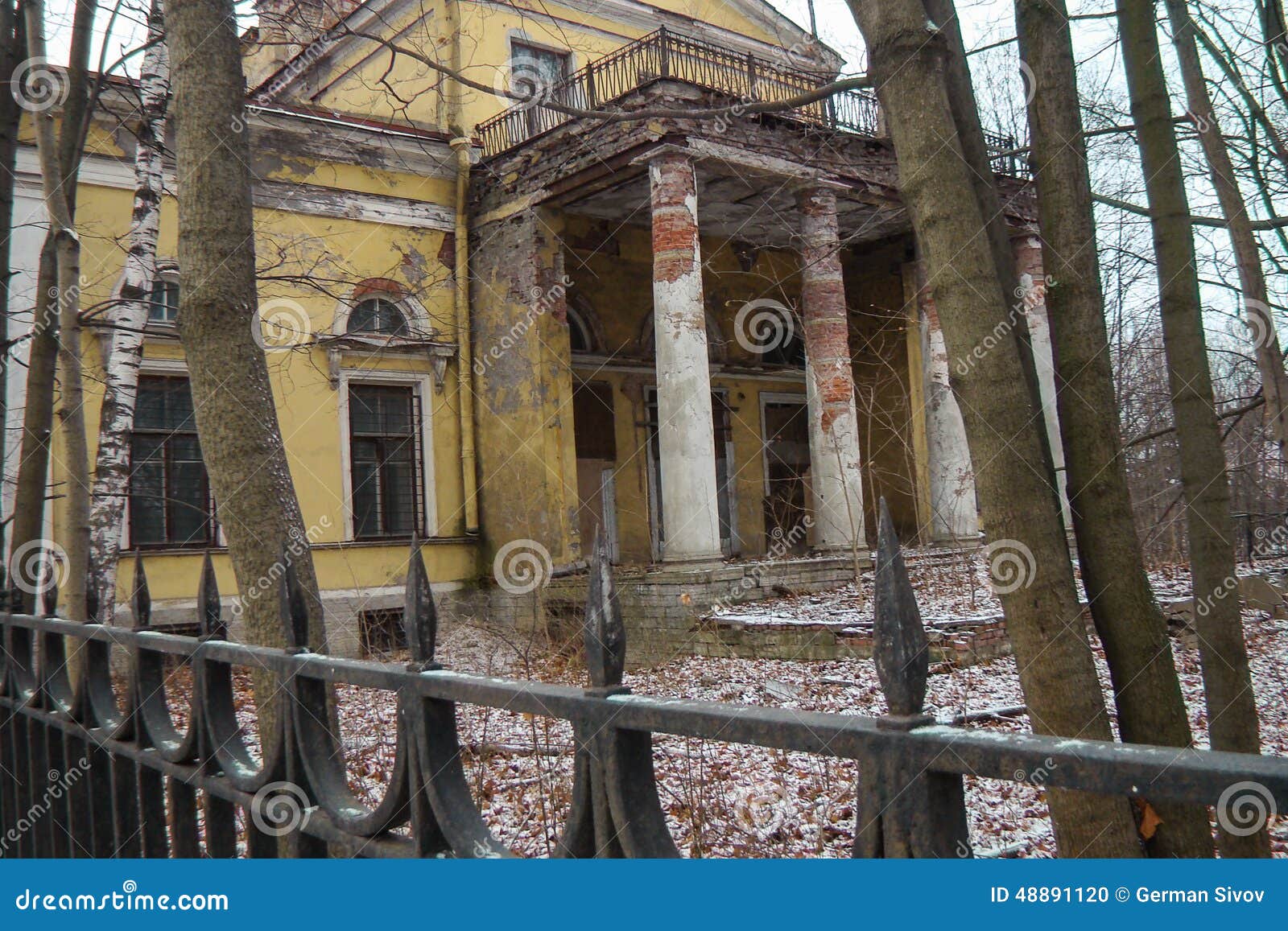 Old Dilapidated Building with a Fence Stock Photo - Image of view ...