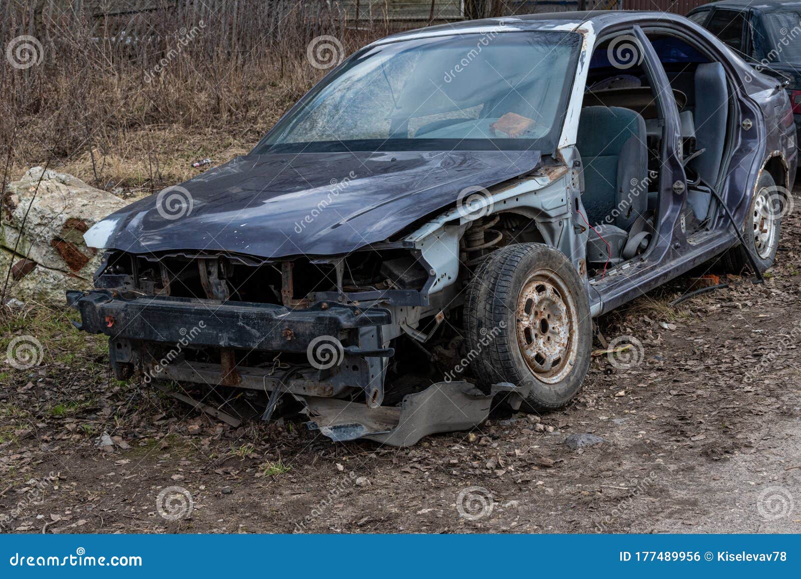 Old Dilapidated Car Abandoned on the Side of the Road Stock Photo ...