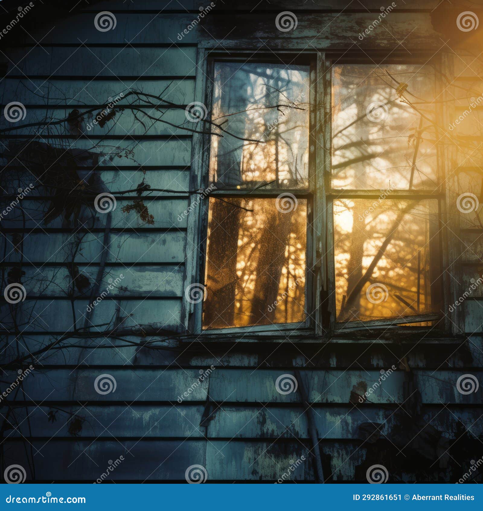 An Old Dilapidated House with a Broken Window and Trees in the ...
