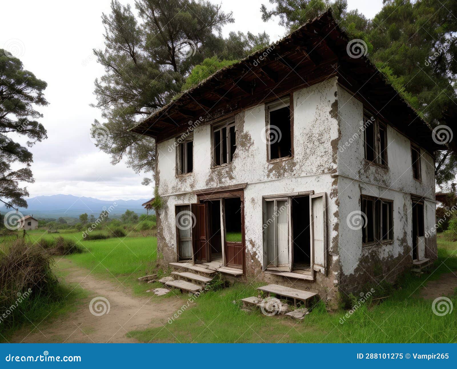 Dilapidated Dramatic House Destroyed. Generate Ai Royalty-Free Stock ...