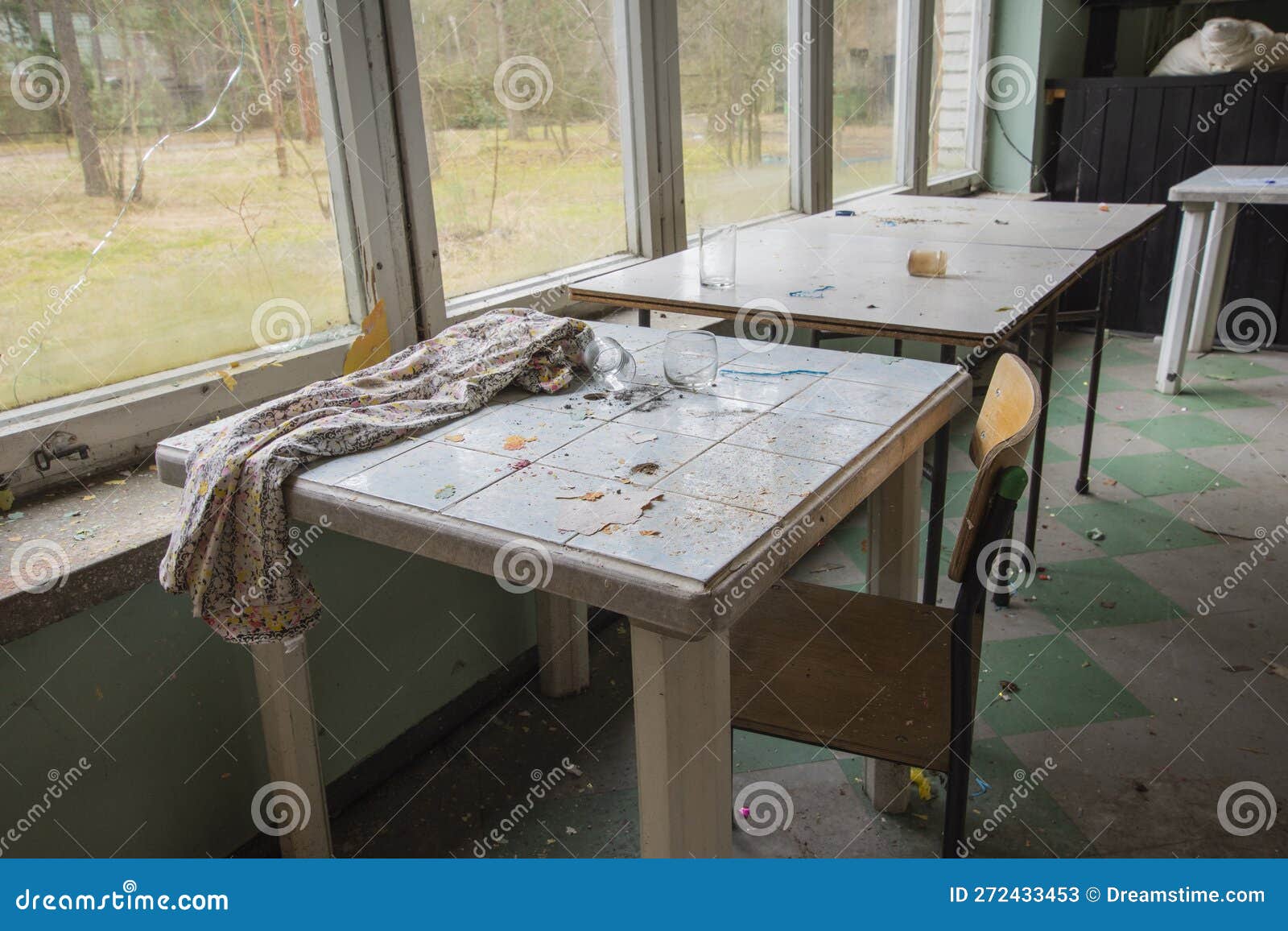 Old, Dilapidated Tables and Coffee Tables in an Abandoned Building ...