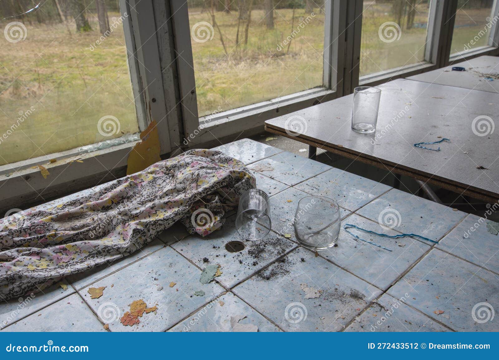 Old, Dilapidated Tables and Coffee Tables in an Abandoned Building ...