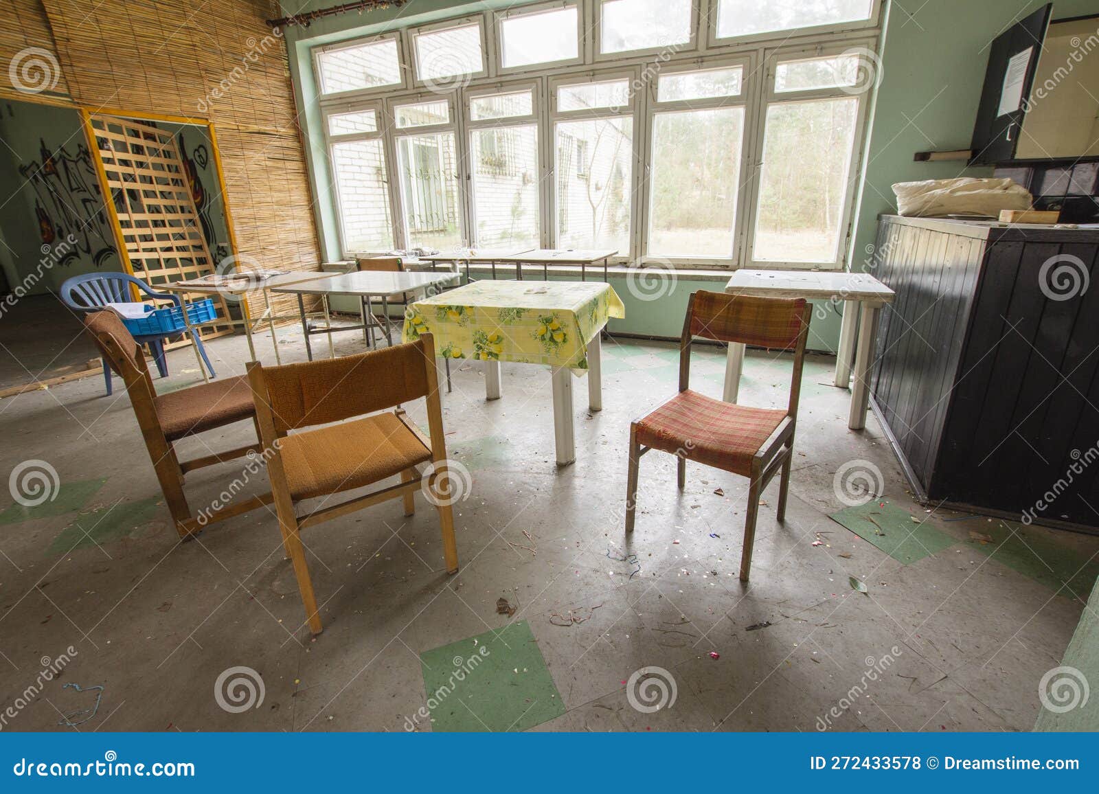 Old, Dilapidated Tables and Coffee Tables in an Abandoned Building ...
