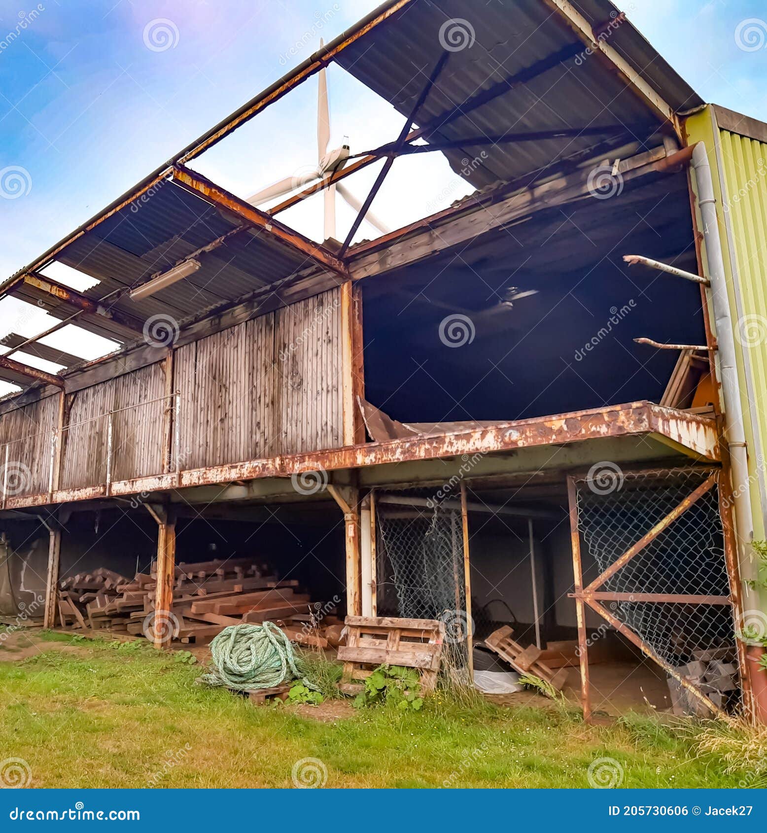 Old dilapidated warehouse stock photo. Image of dirty - 205730606