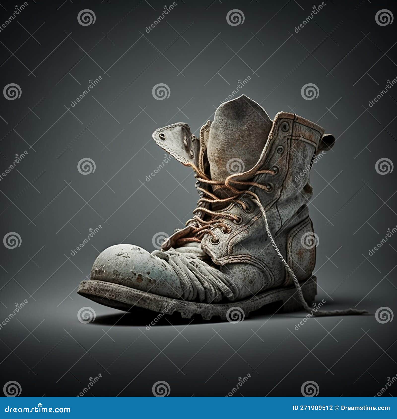 Old Dirty Boot with Laces on Gray Background. Generated by AI Stock ...